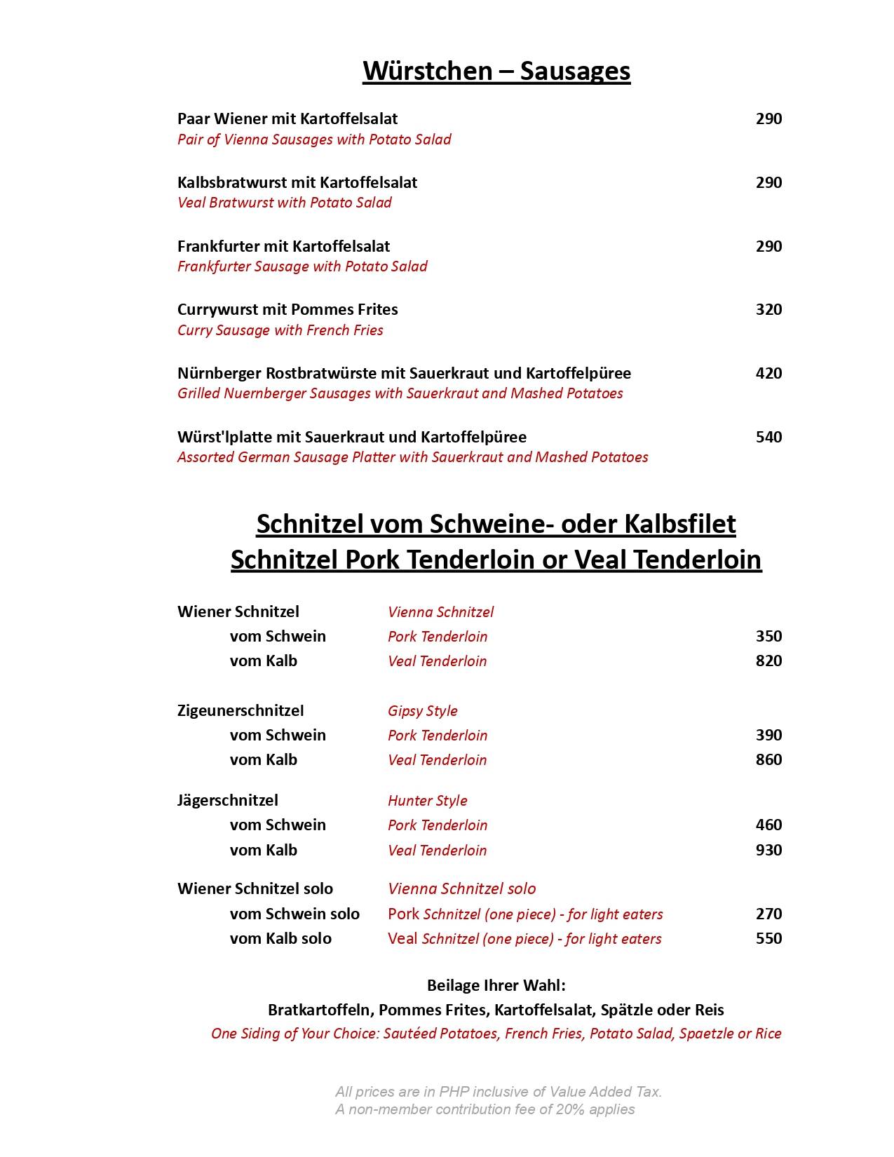Menu at German Club, Makati