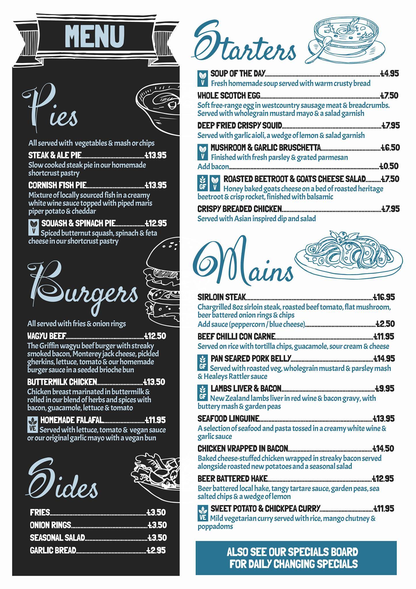 Menu at Griffin Newquay pub & bar, Newquay