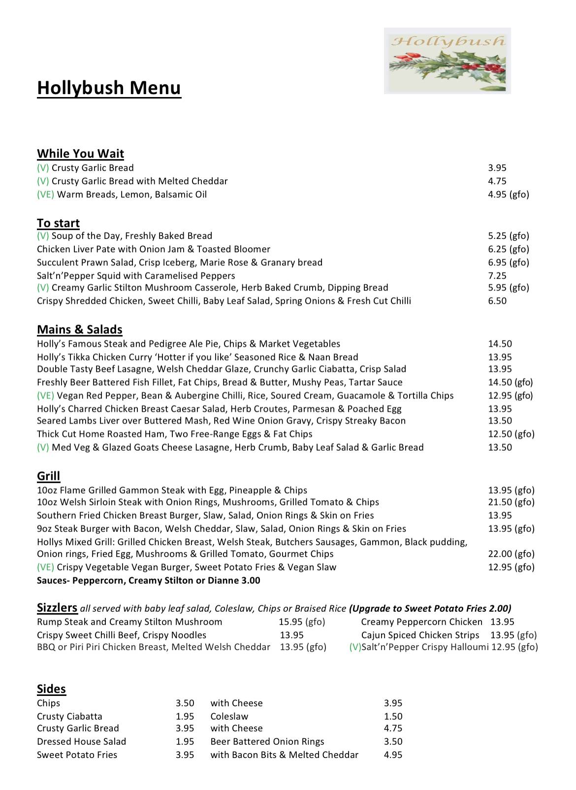 Menu at Holly Bush pub & bar, Cefn-y-bedd, Llay Rd