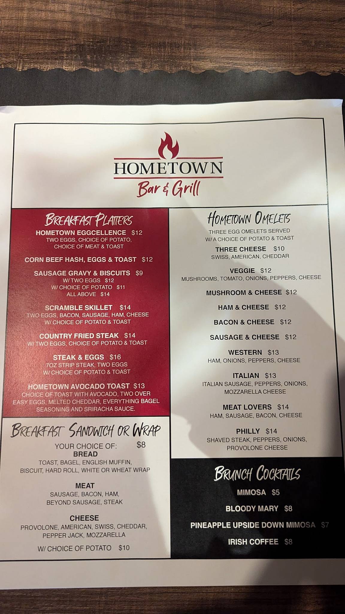 Carta de Hometown Bar and Grill, Allegany