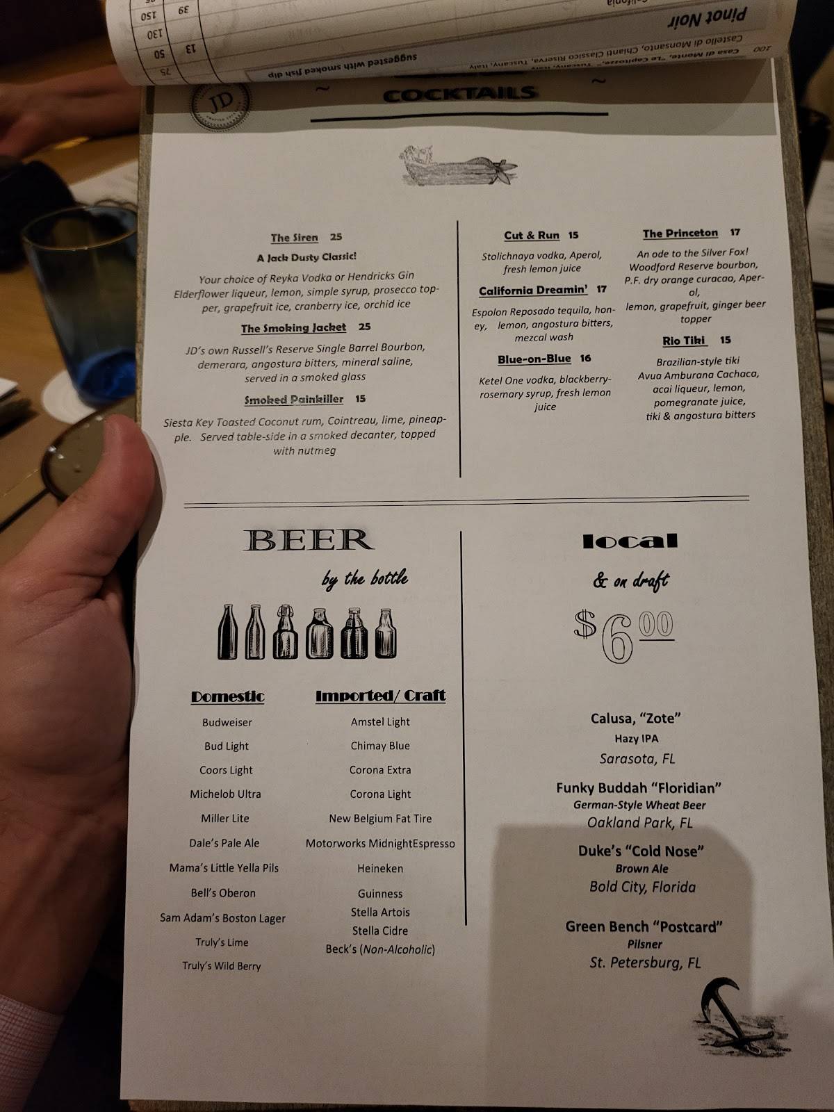 Menu at Jack Dusty pub & bar, Sarasota, Ritz Carlton Dr