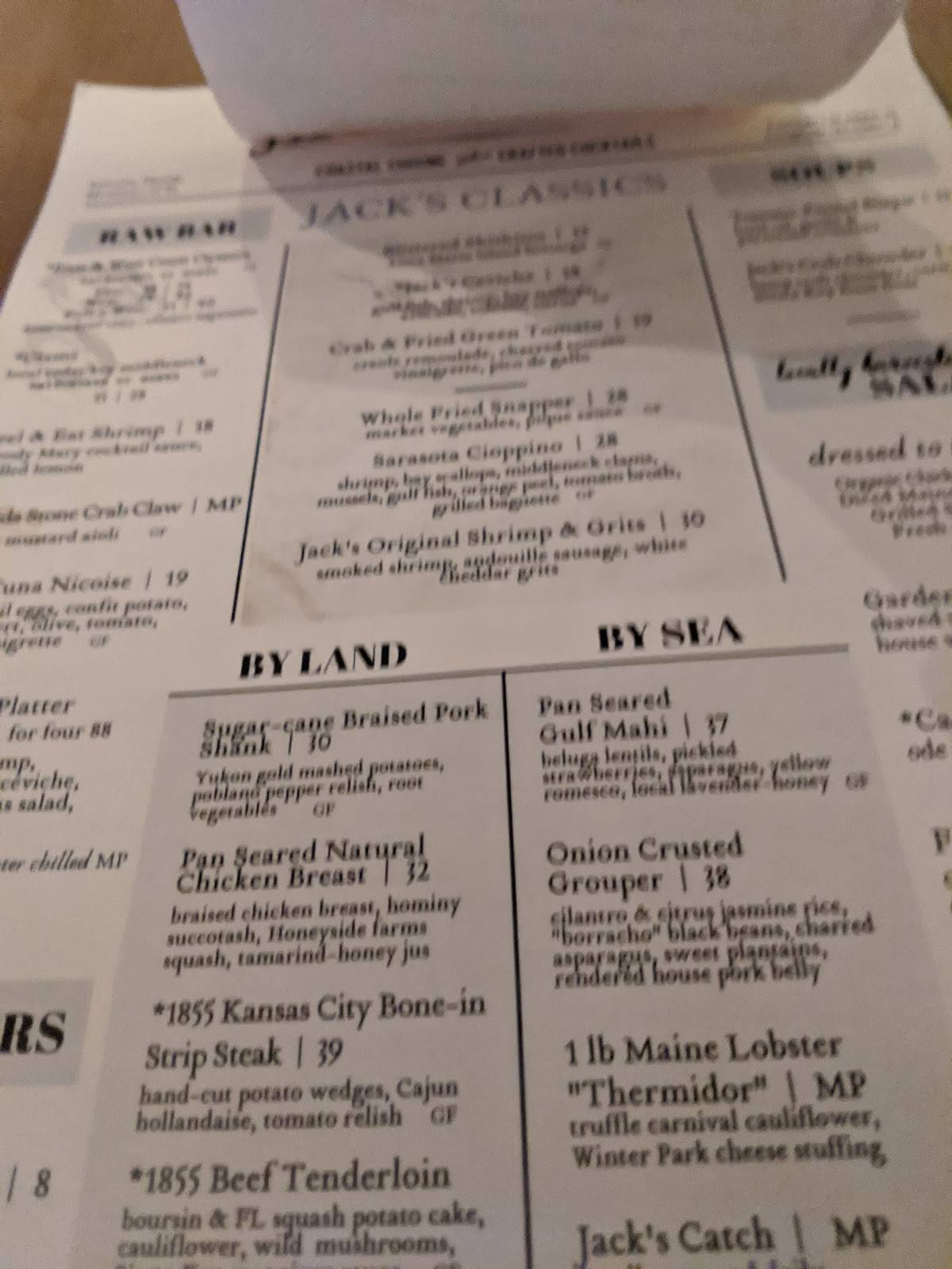 Menu at Jack Dusty pub & bar, Sarasota, Ritz Carlton Dr