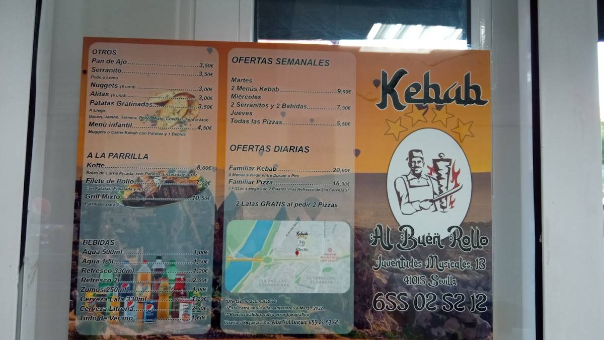 Carta del restaurante Kebab Al Buen Rollo, Sevilla