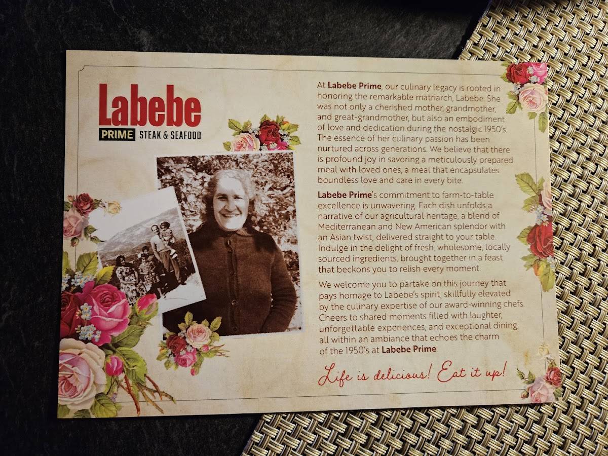 Menu at Labebe Prime pub & bar, North Brunswick Township, US-130