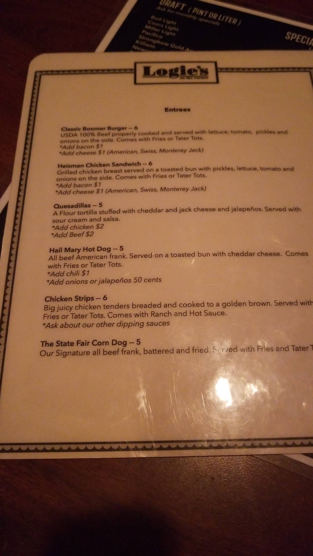 Menu at Logie's On The Corner pub & bar, Norman