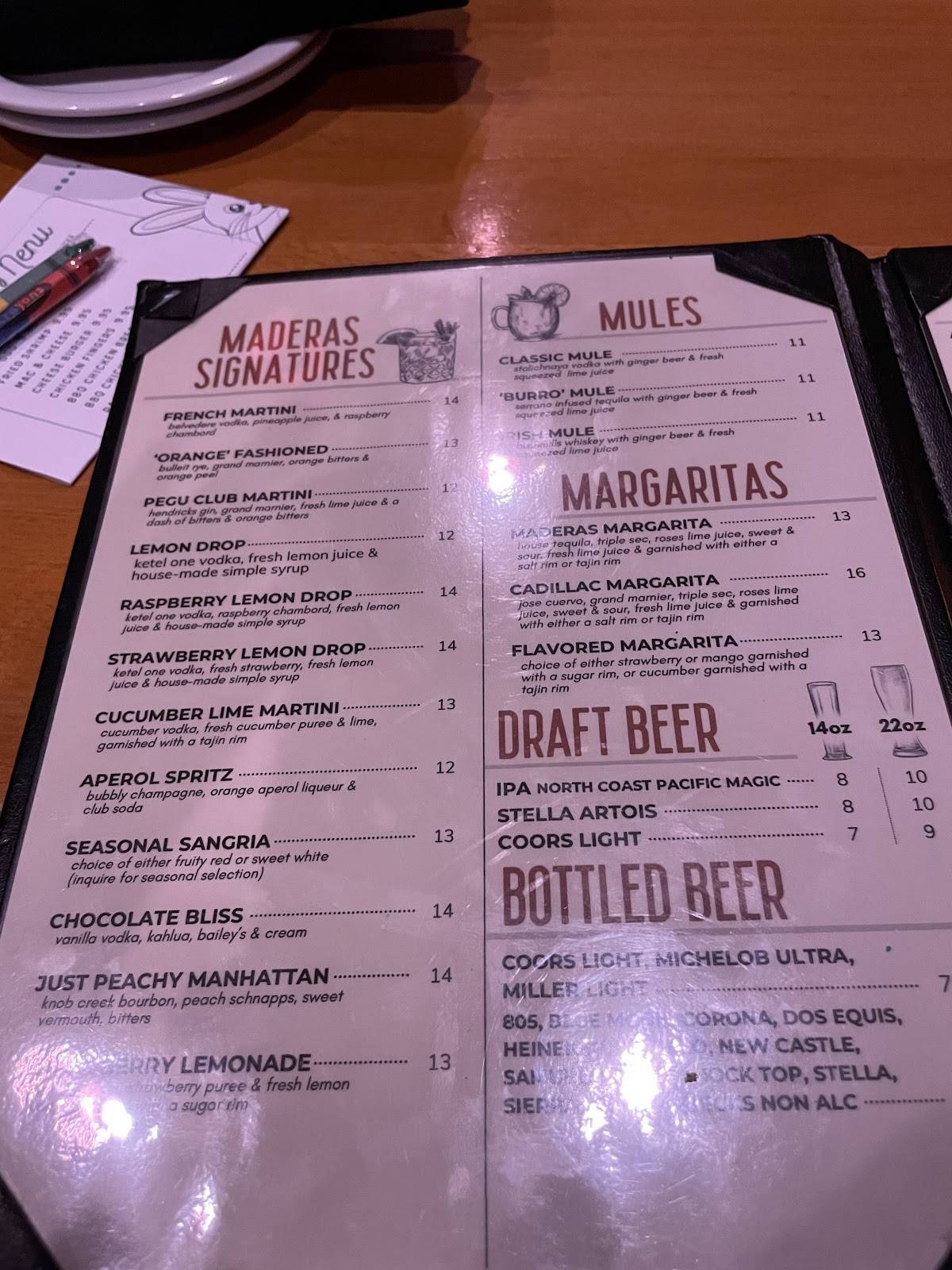 Menu at Maderas Steak & Ribs pub & bar, Los Alamitos