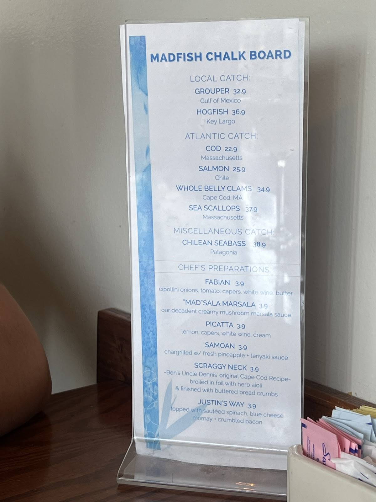 Menu at Madfish Grill pub & bar, Sarasota