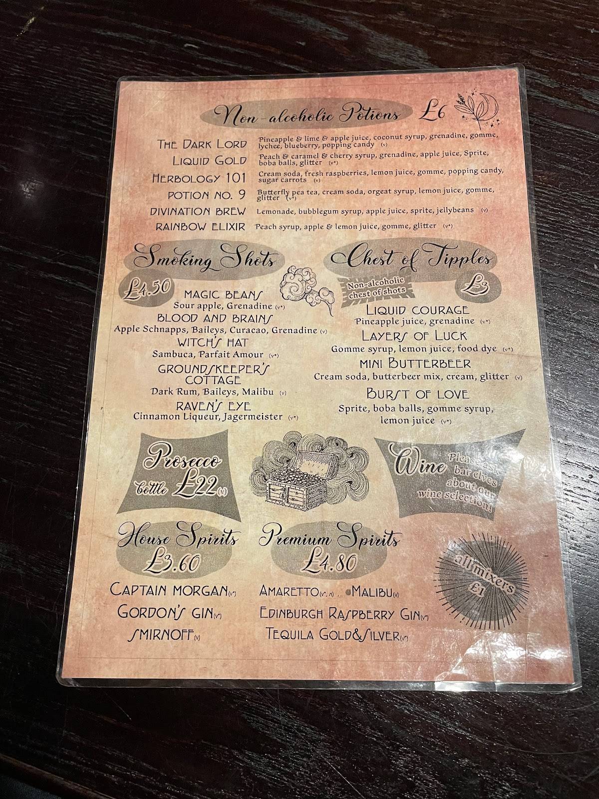 Menu at Magic Potions Tavern pub & bar, Edinburgh