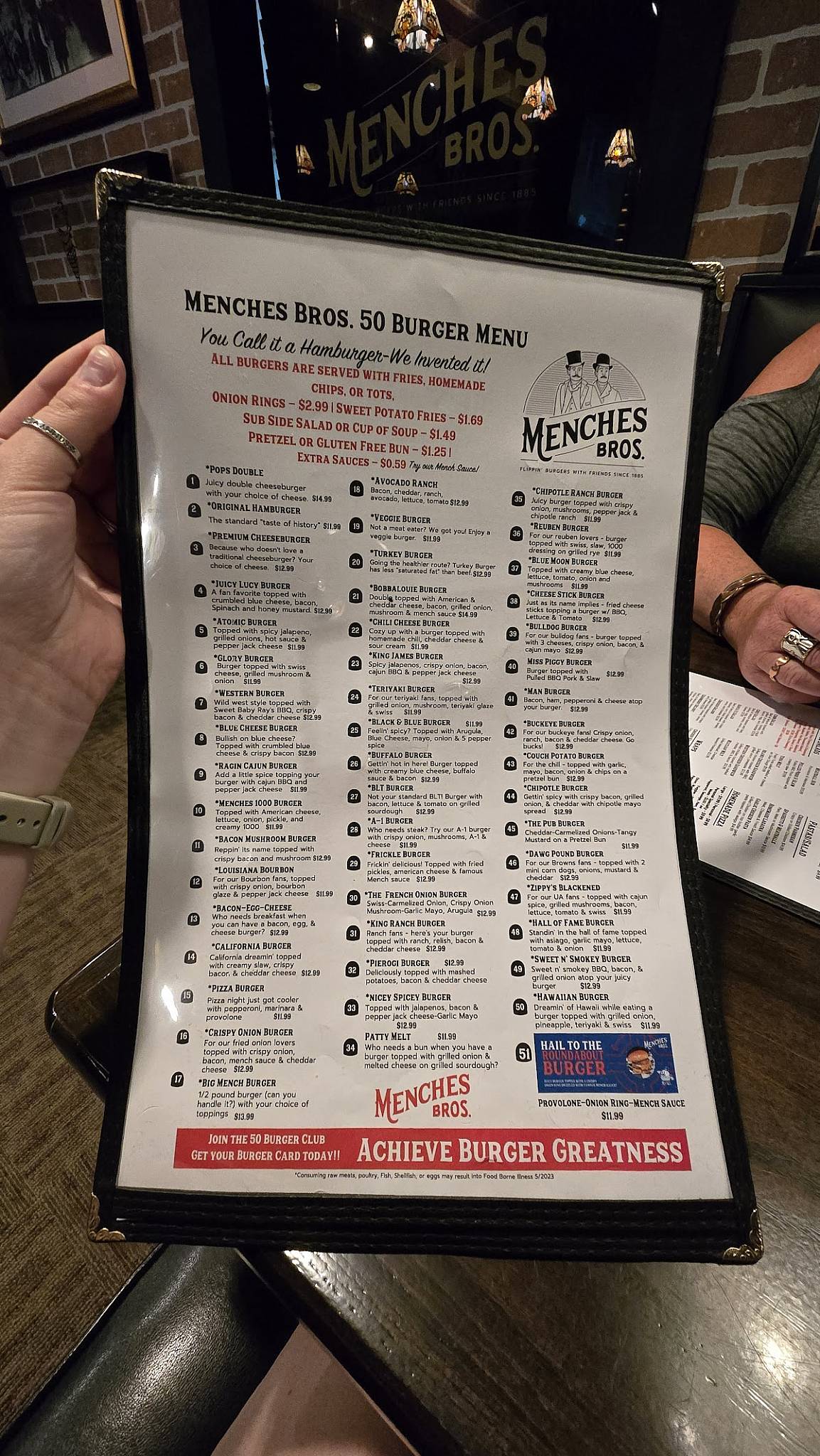 Menu at Menches Brothers Restaurant & Pub, Green