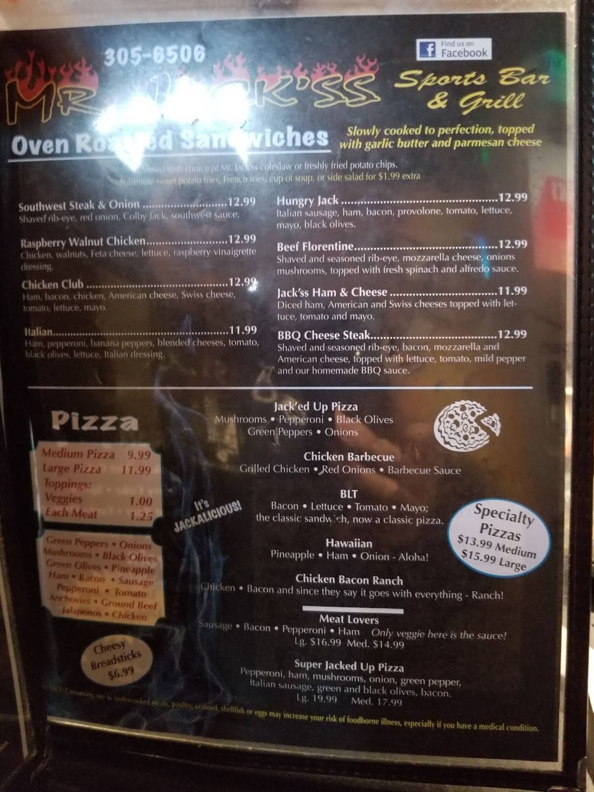 Menu at Mr Jack'ss Sports Bar & Grill, East Tawas