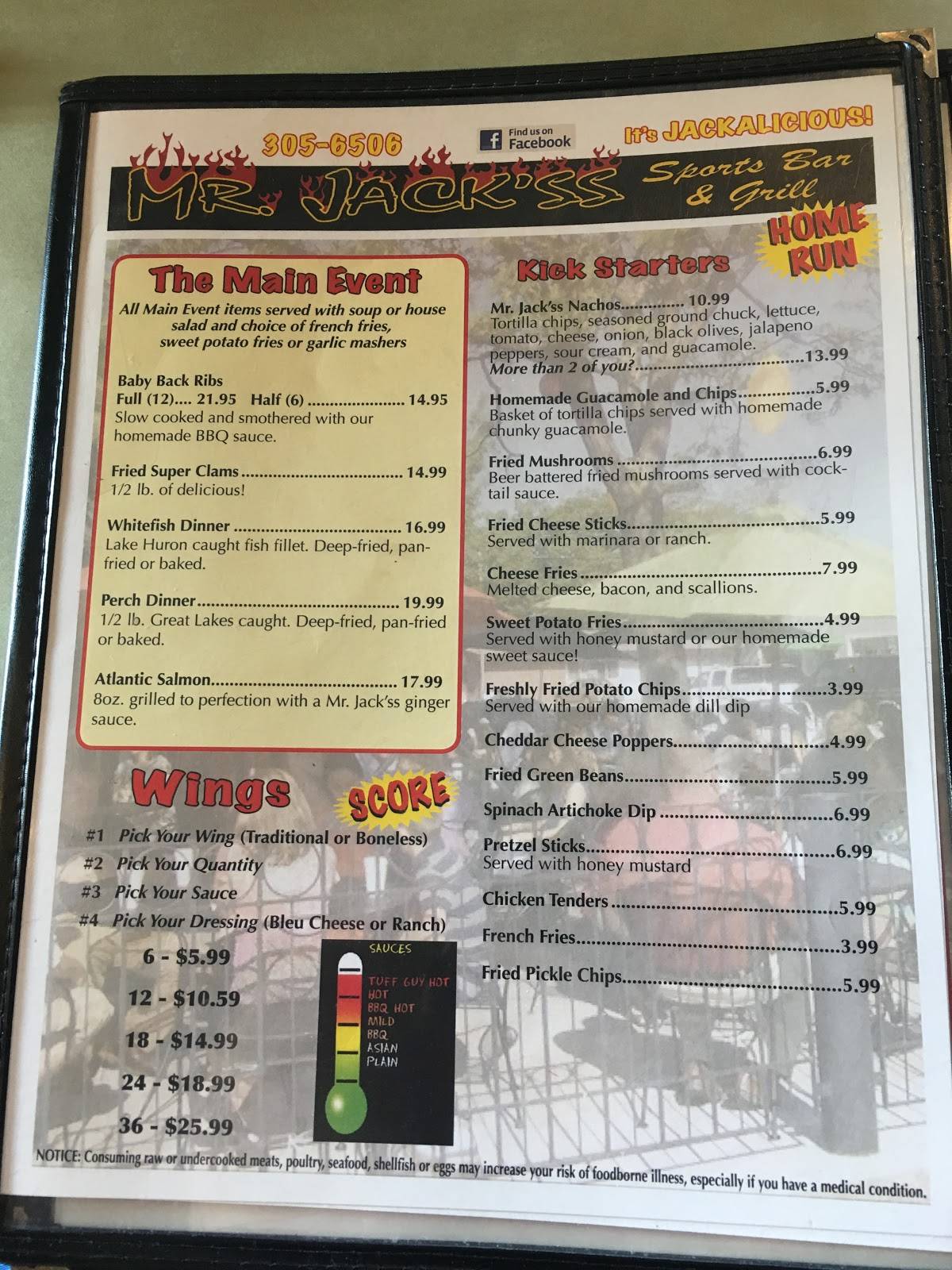 Menu at Mr Jack'ss Sports Bar & Grill, East Tawas
