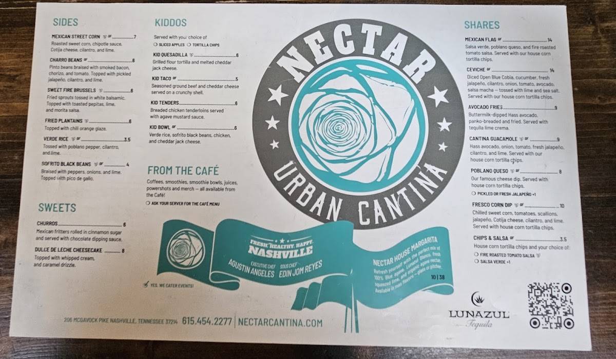 Menu at Nectar: Urban Cantina pub & bar, Nashville