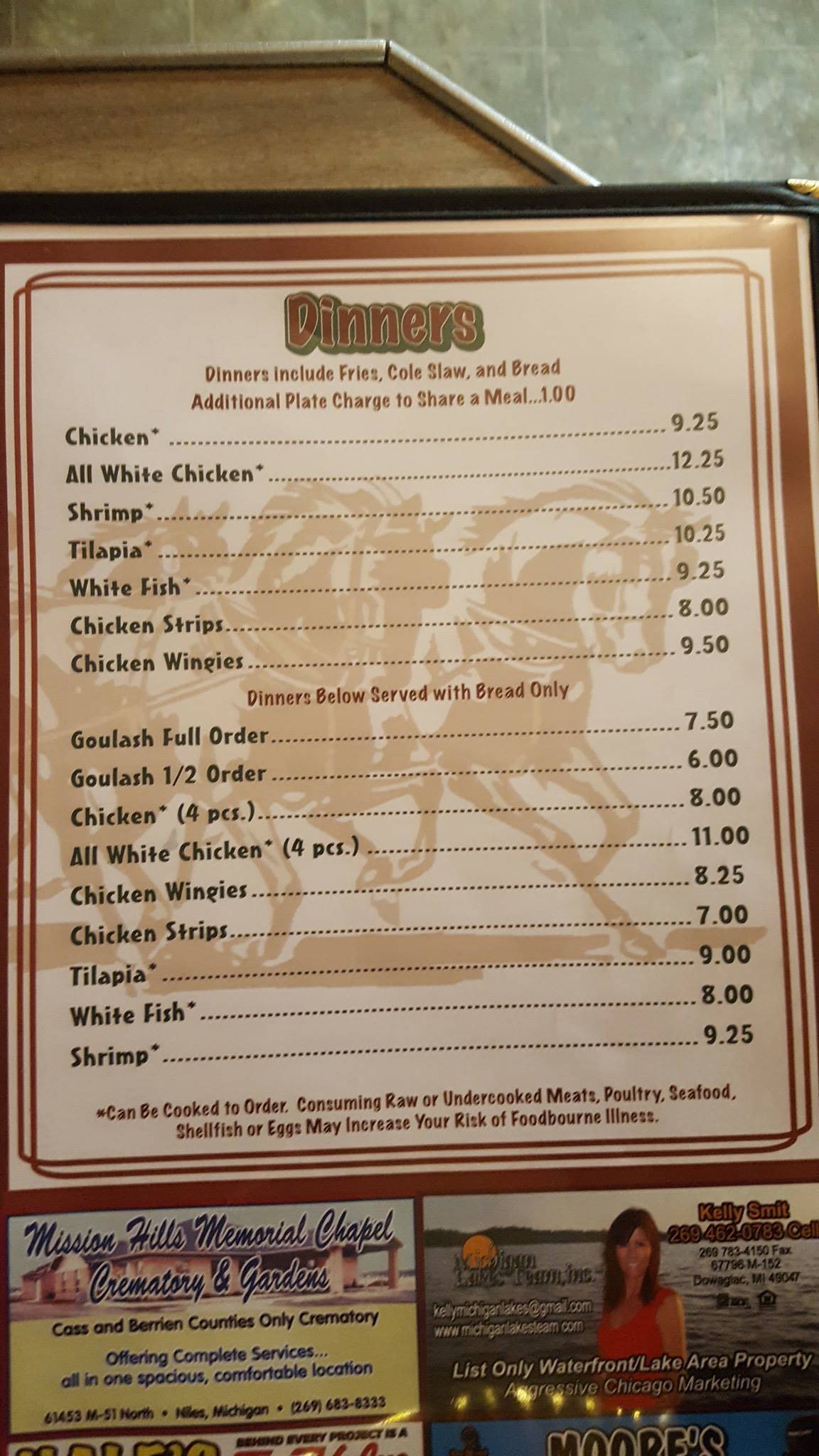 Menu at Old Tavern Inn pub & bar, Niles