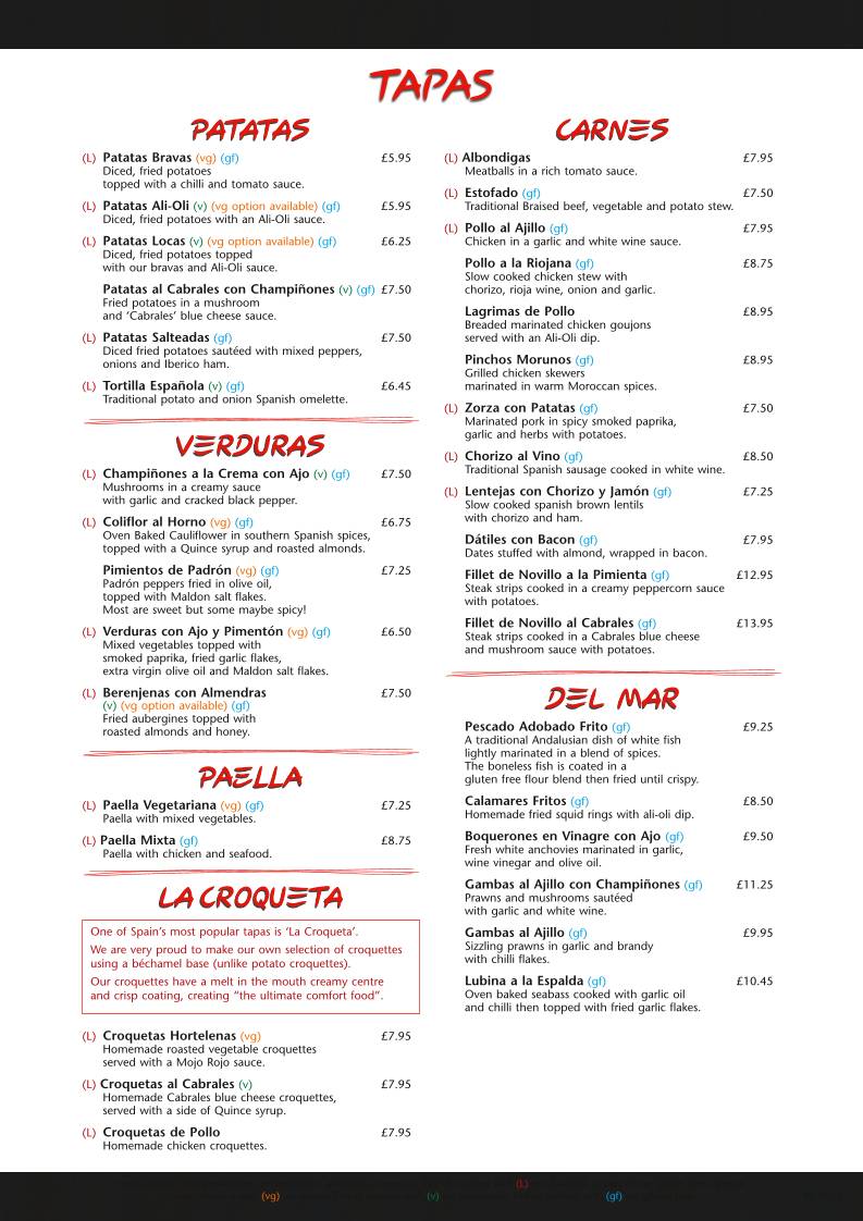 Menu at Olé Olé Tapas Bar & Restaurant, Lincoln