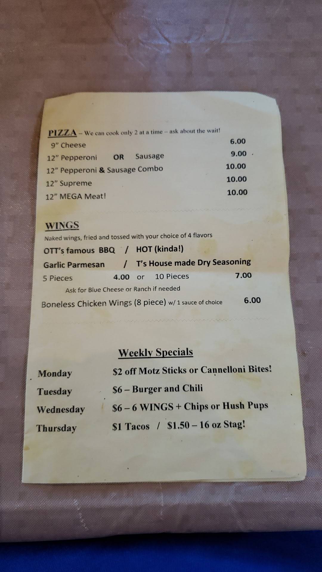 Menu at Otts Tavern pub & bar, Millstadt