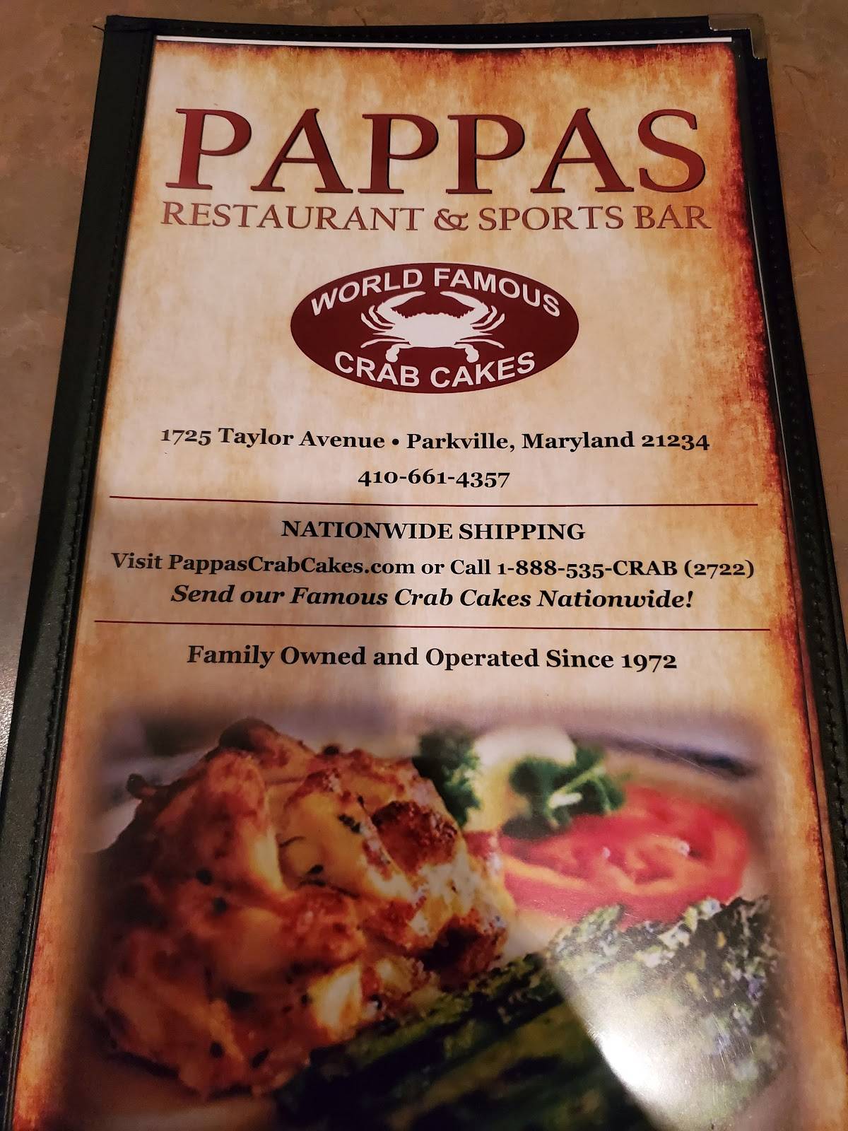 Menu at Pappas Restaurant and Sports Bar, Parkville, Taylor Ave