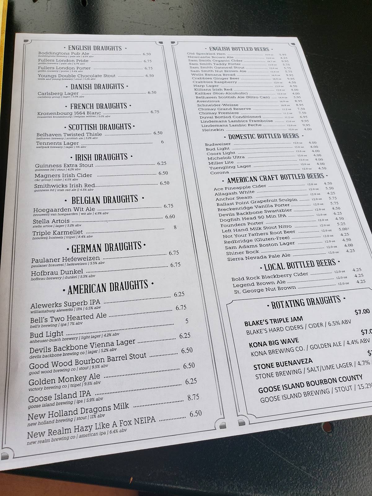 Menu at Park Lane Tavern of Hampton pub & bar, Hampton