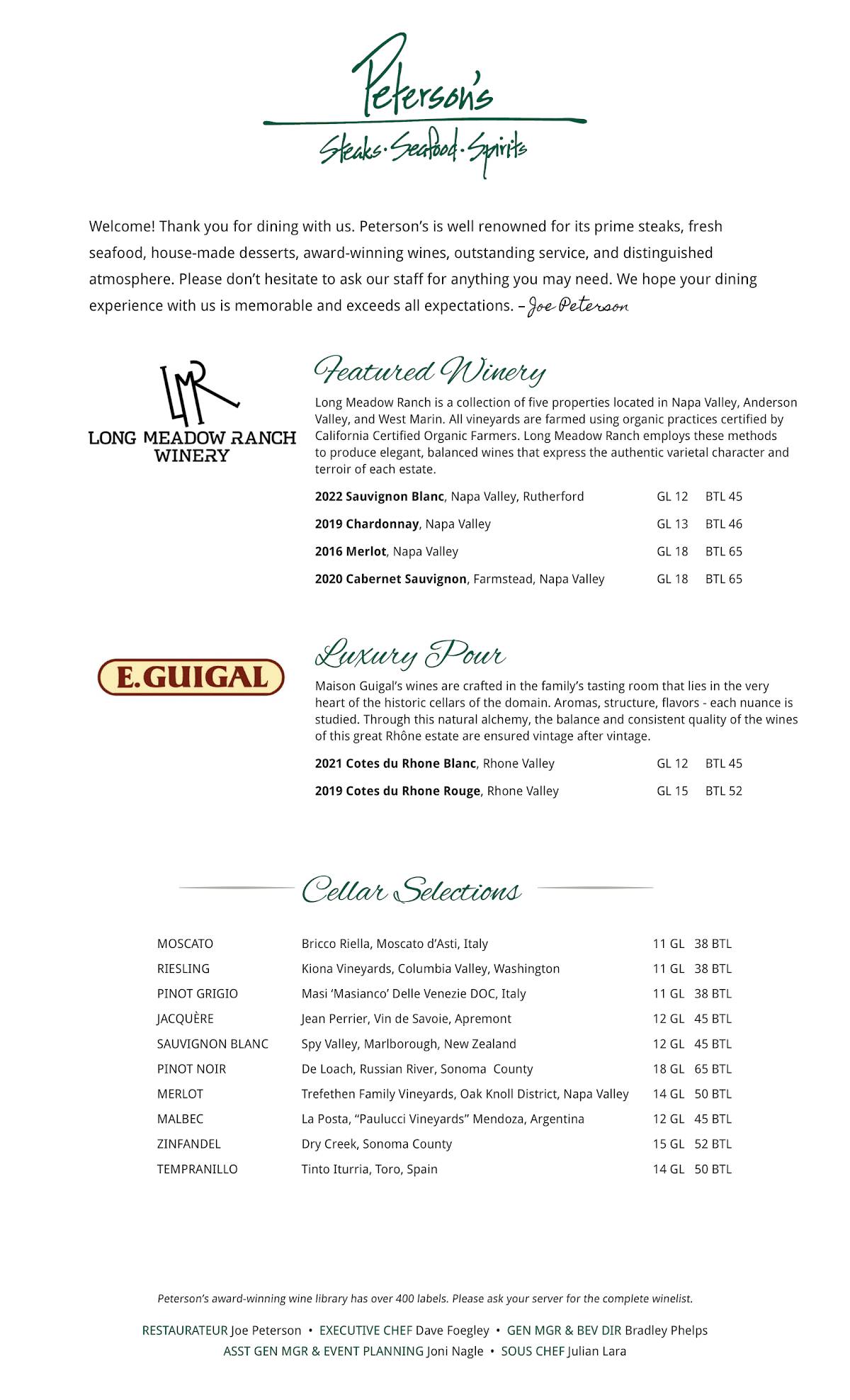 Menu at Peterson's pub & bar, Fishers