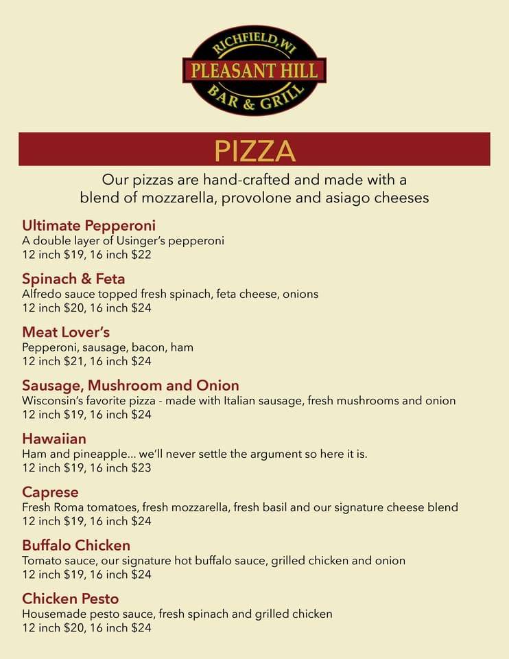 Menu at Pleasant Hill Bar & Grill, Richfield