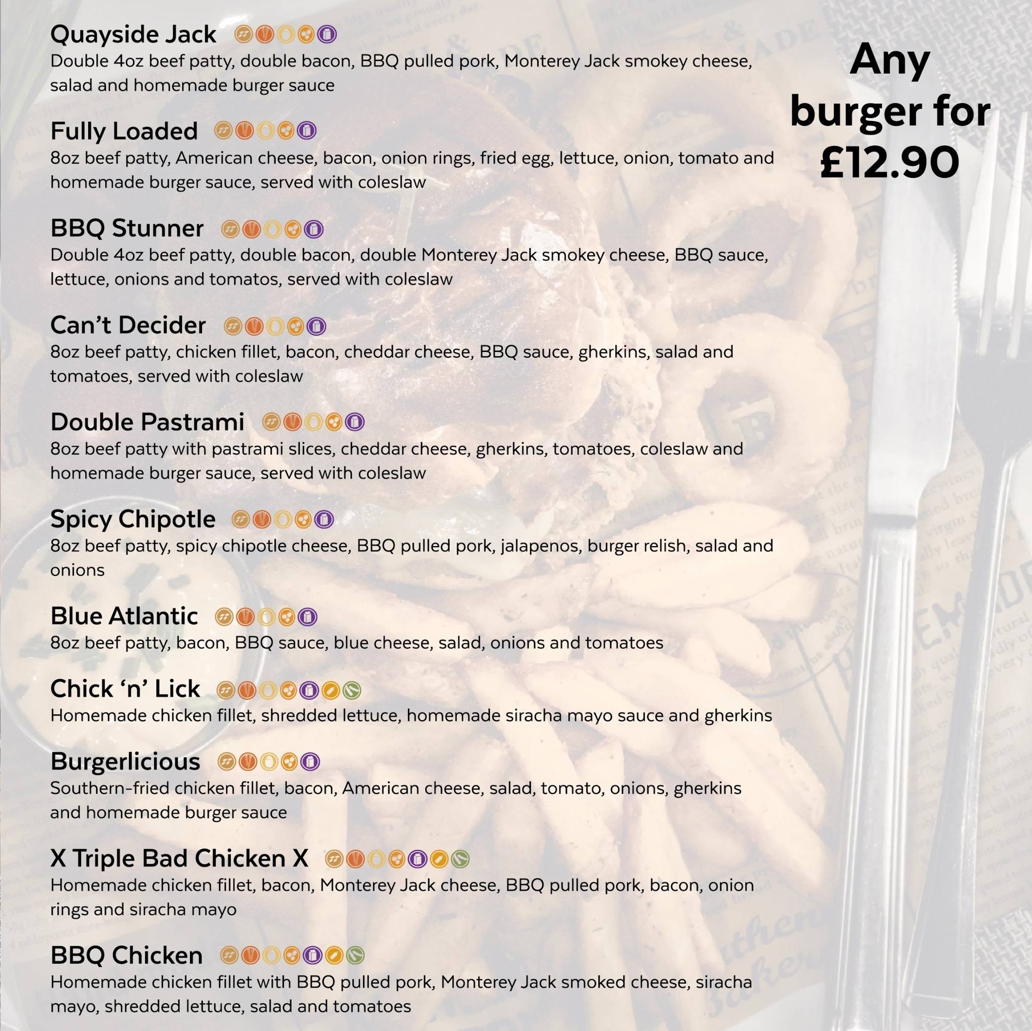 Menu at Quayside Hotel & Bar, Boston