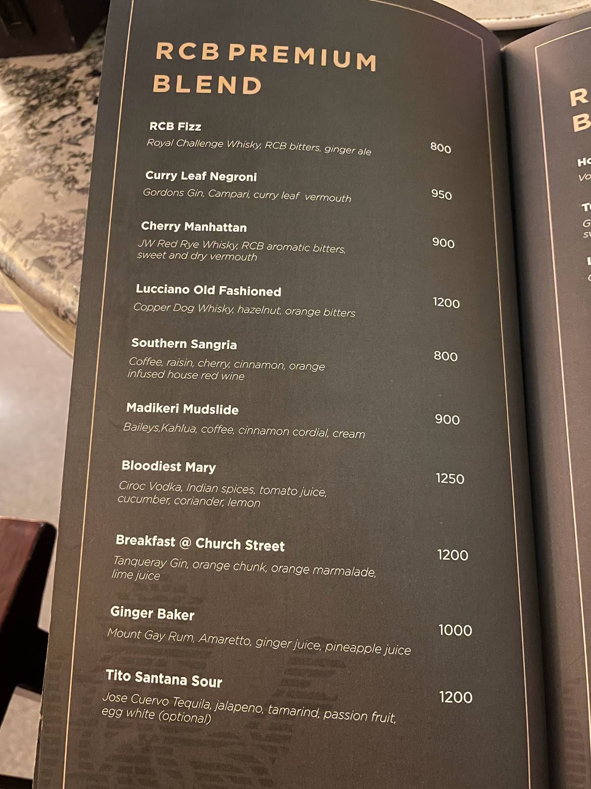 Menu at RCB Bar and Cafe, Bengaluru
