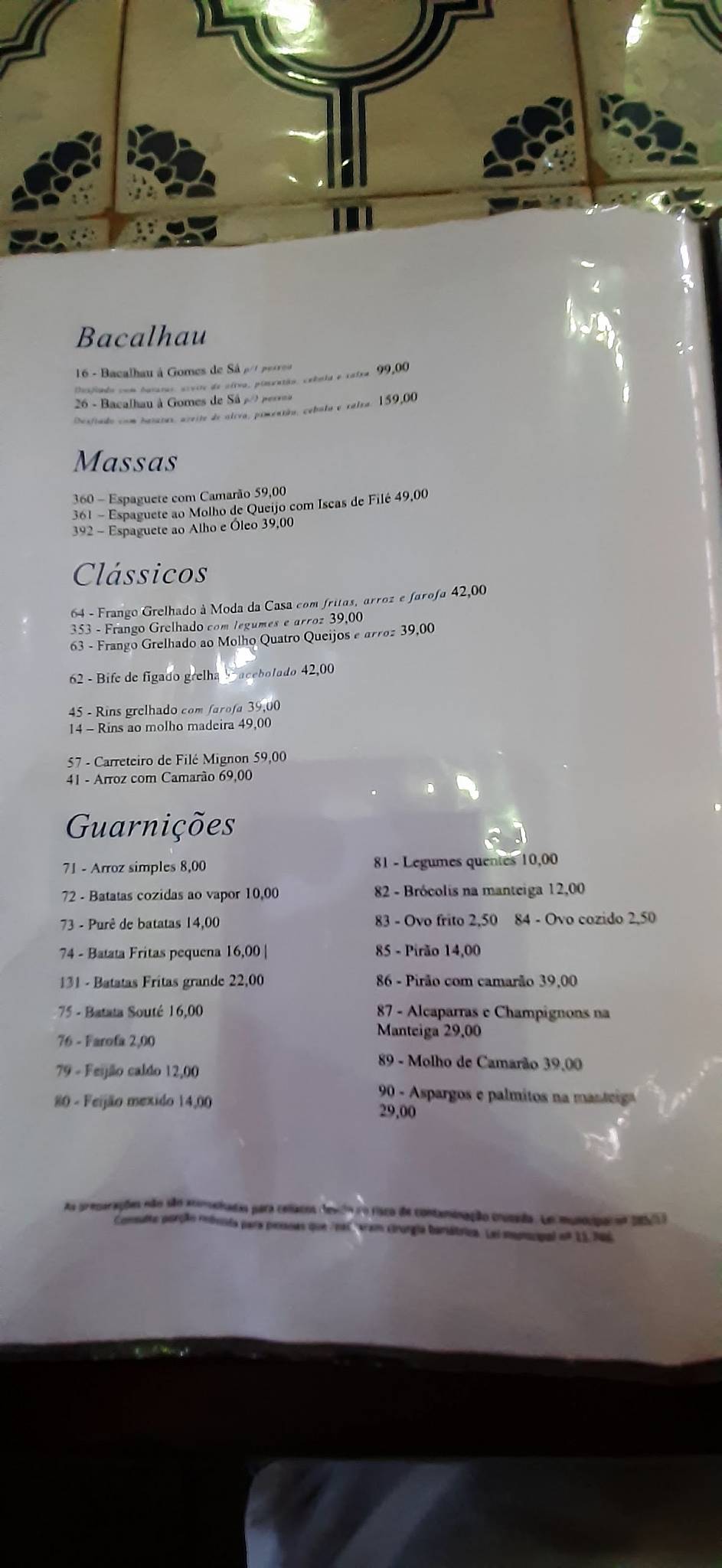 Menu em Restaurante Gambrinus, Porto Alegre, Mercado Publico