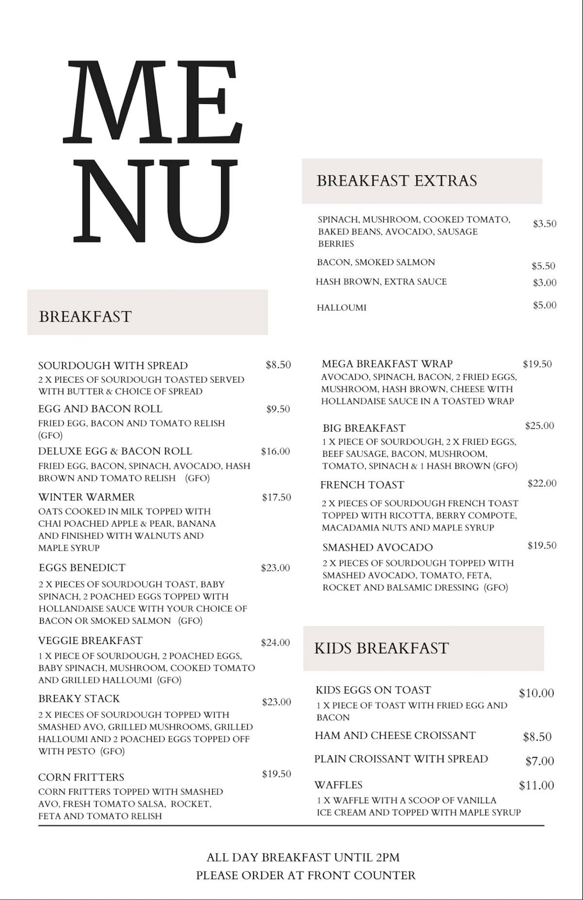 Menu at Riverside Cafe, Tumut