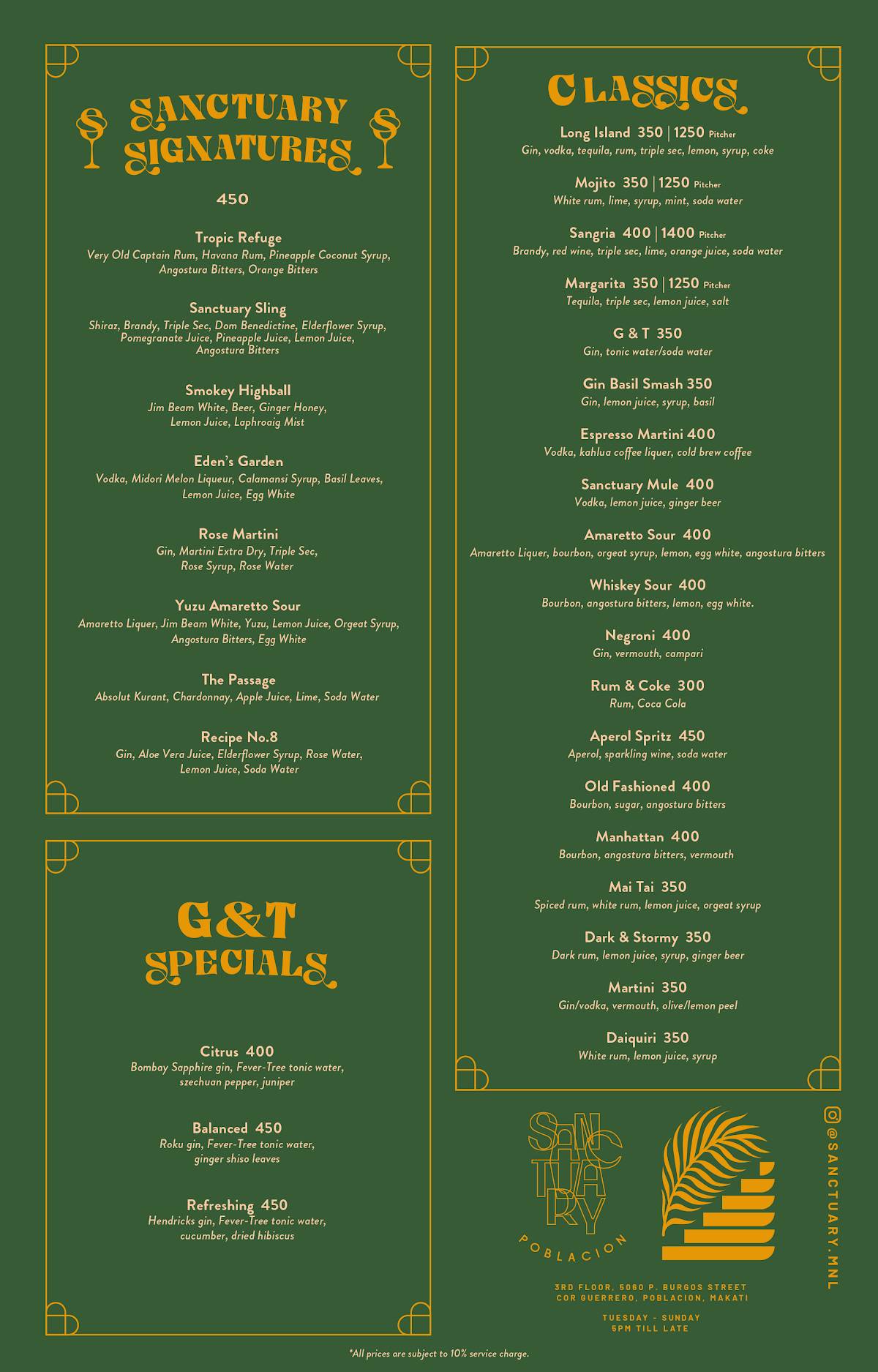 Menu at SANCTUARY Poblacion pub & bar, Makati