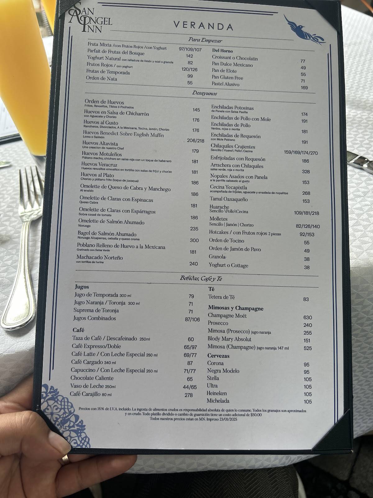 Carta del pub y bar San Ángel Inn, Ciudad del México, Diego Rivera 50