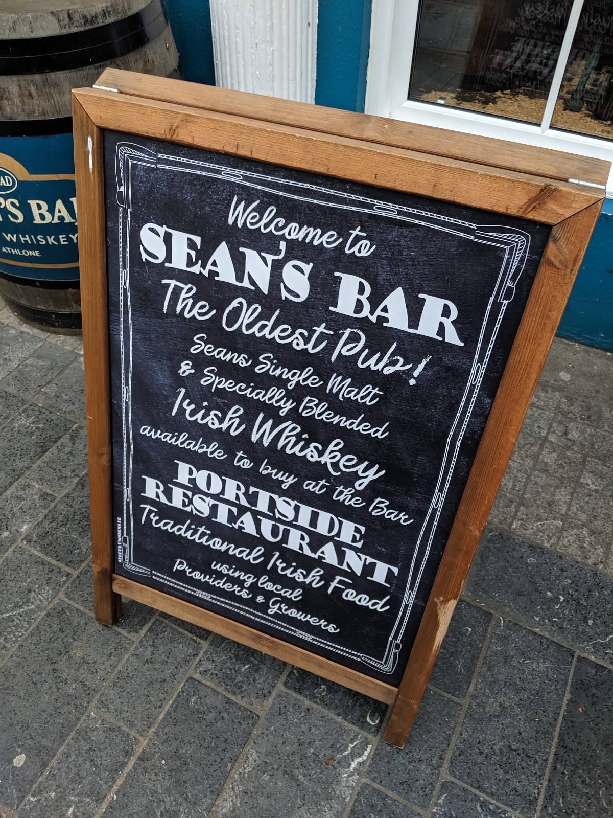 Menu at Sean's Bar, Athlone, 13 Main St