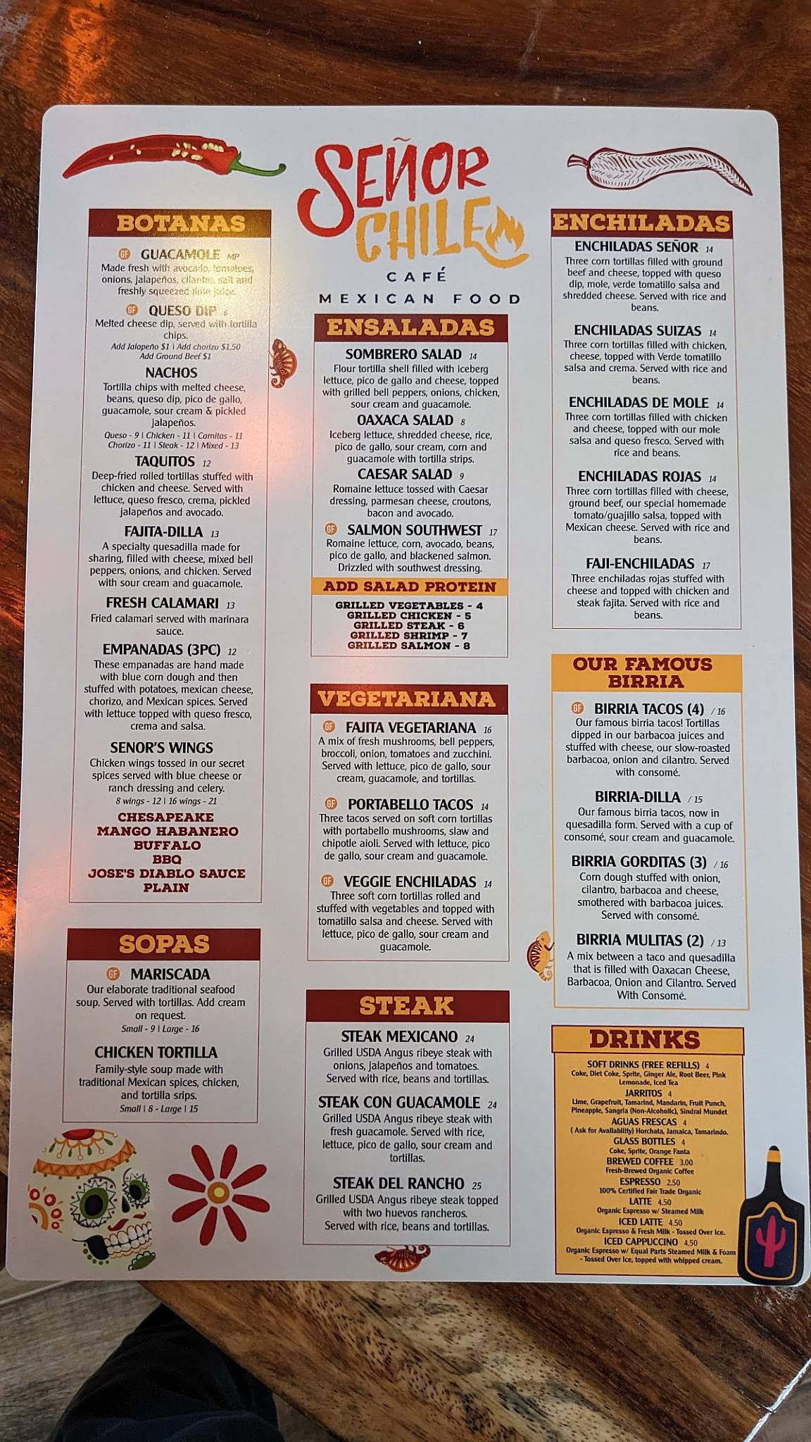Menu at Senor Chile Cafe, Severna Park