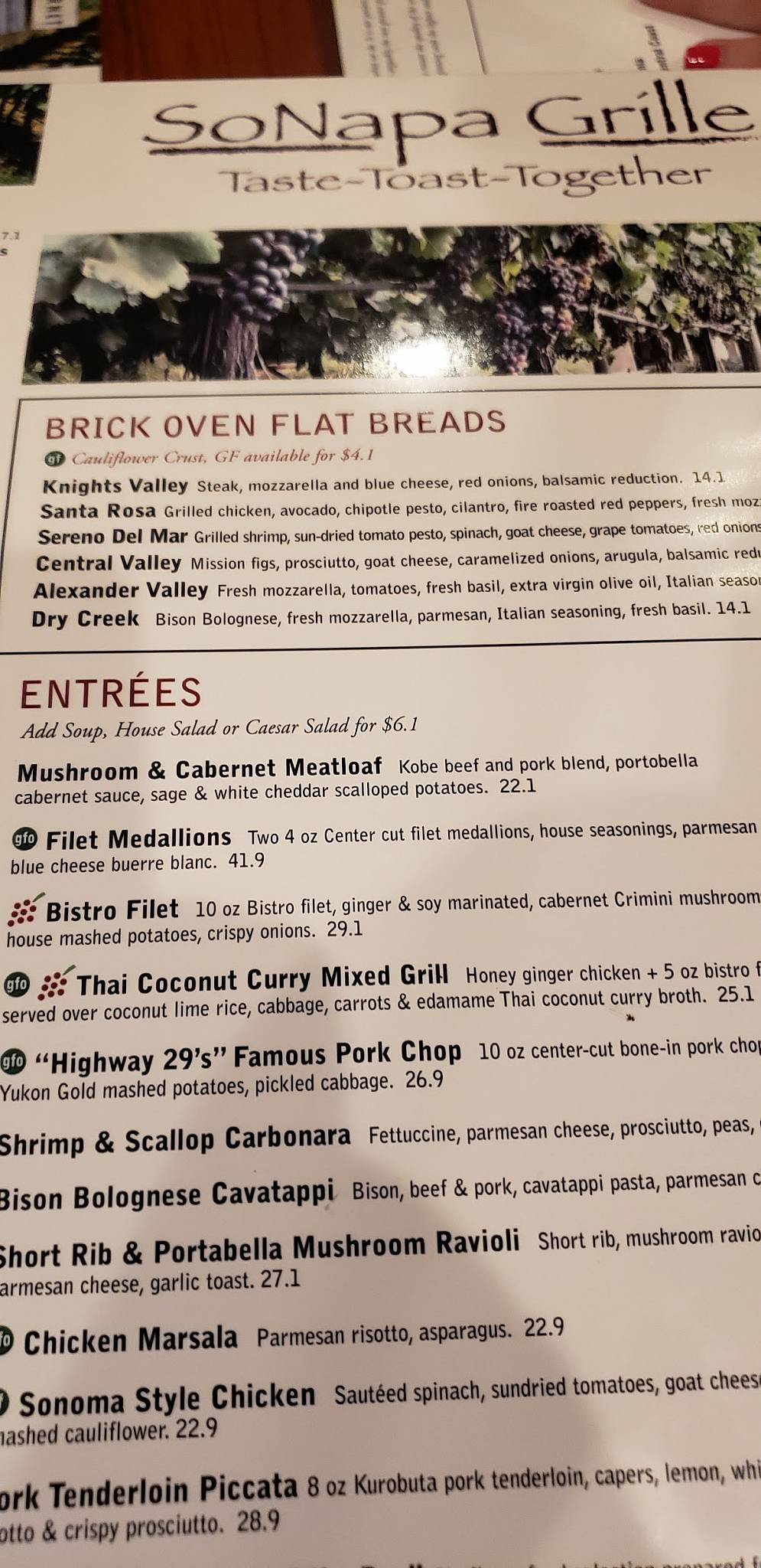 Menu at SoNapa Grille pub & bar, Ormond Beach