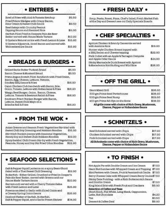 Menu at The Somerset Hotel pub & bar, Para Hills