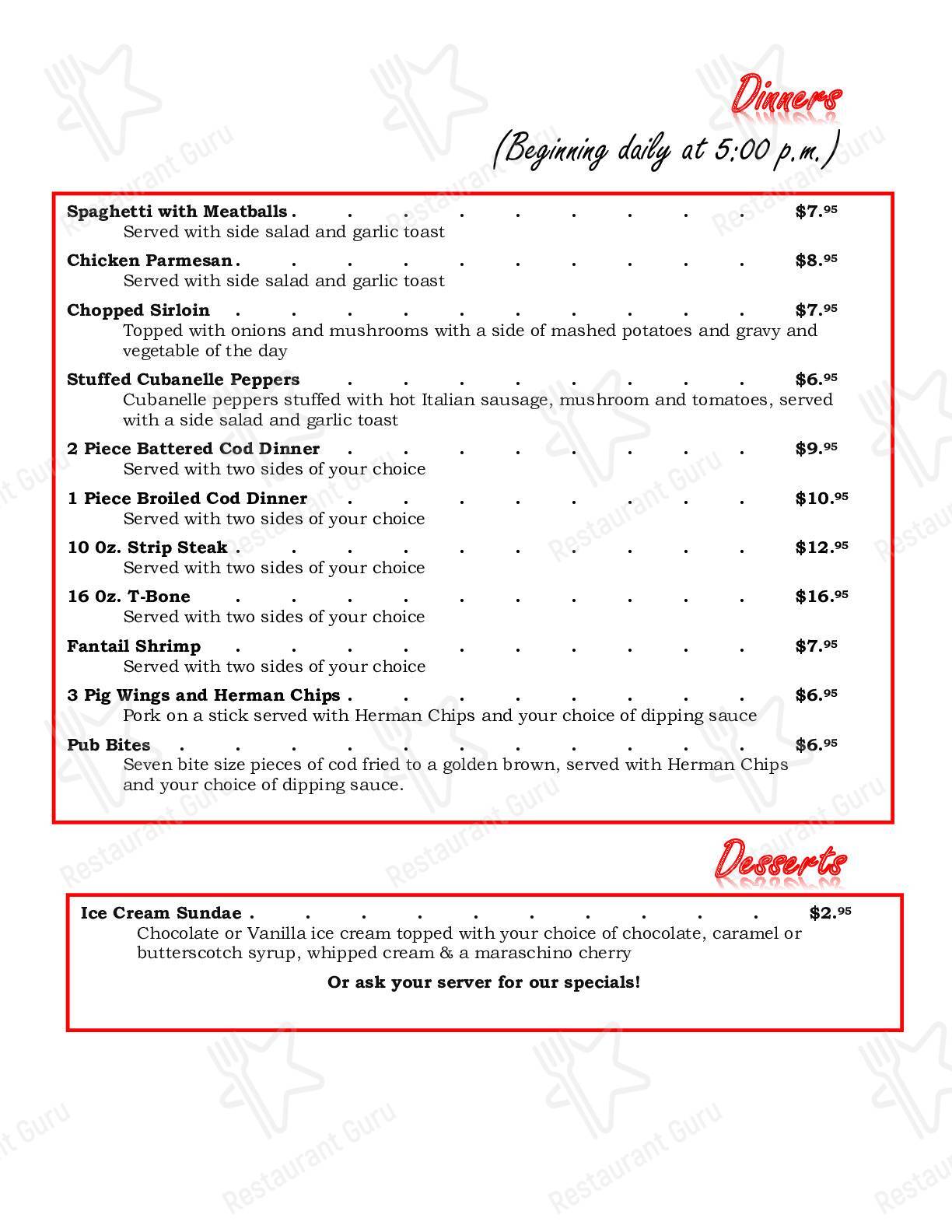 Menu at The sons and daughters of herman restaurant, Massillon