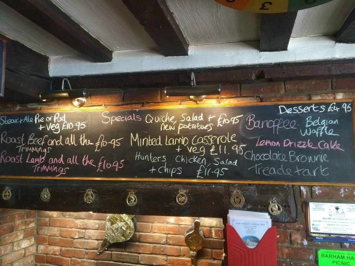 Menu at Sorrel Horse Inn pub & bar, Ipswich