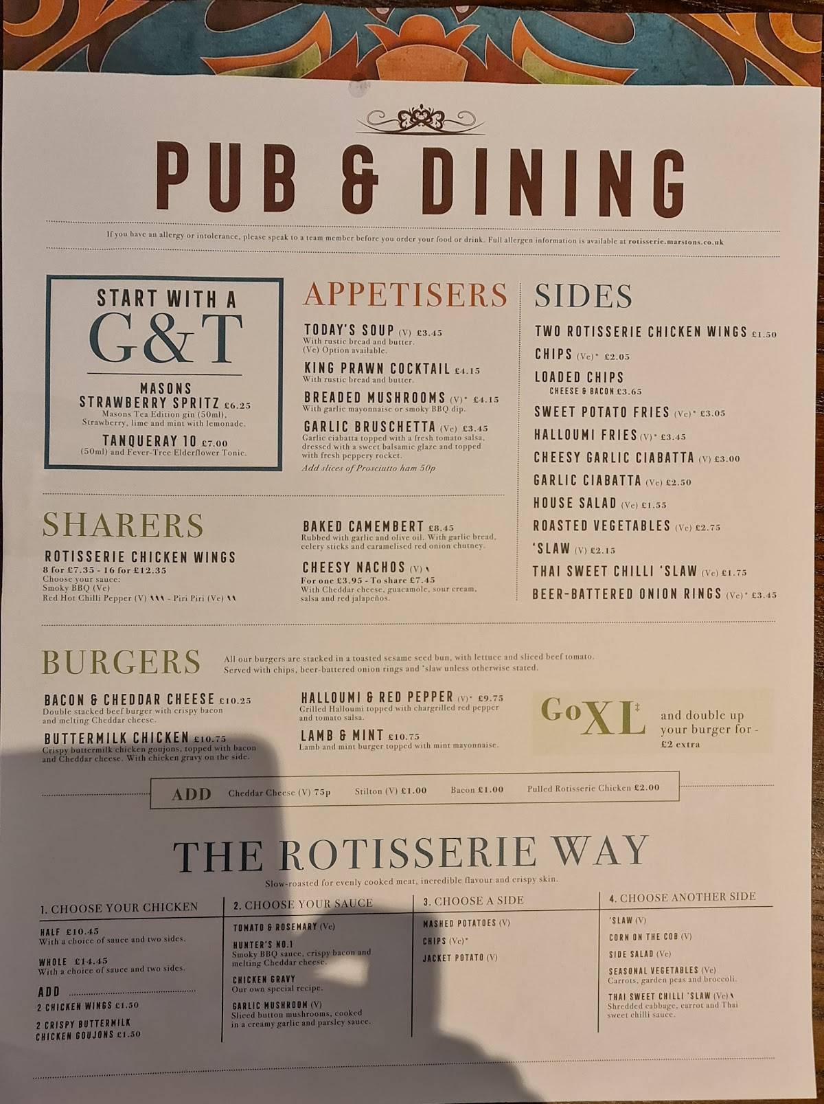 Menu at Starling Cloud pub & bar, Aberystwyth
