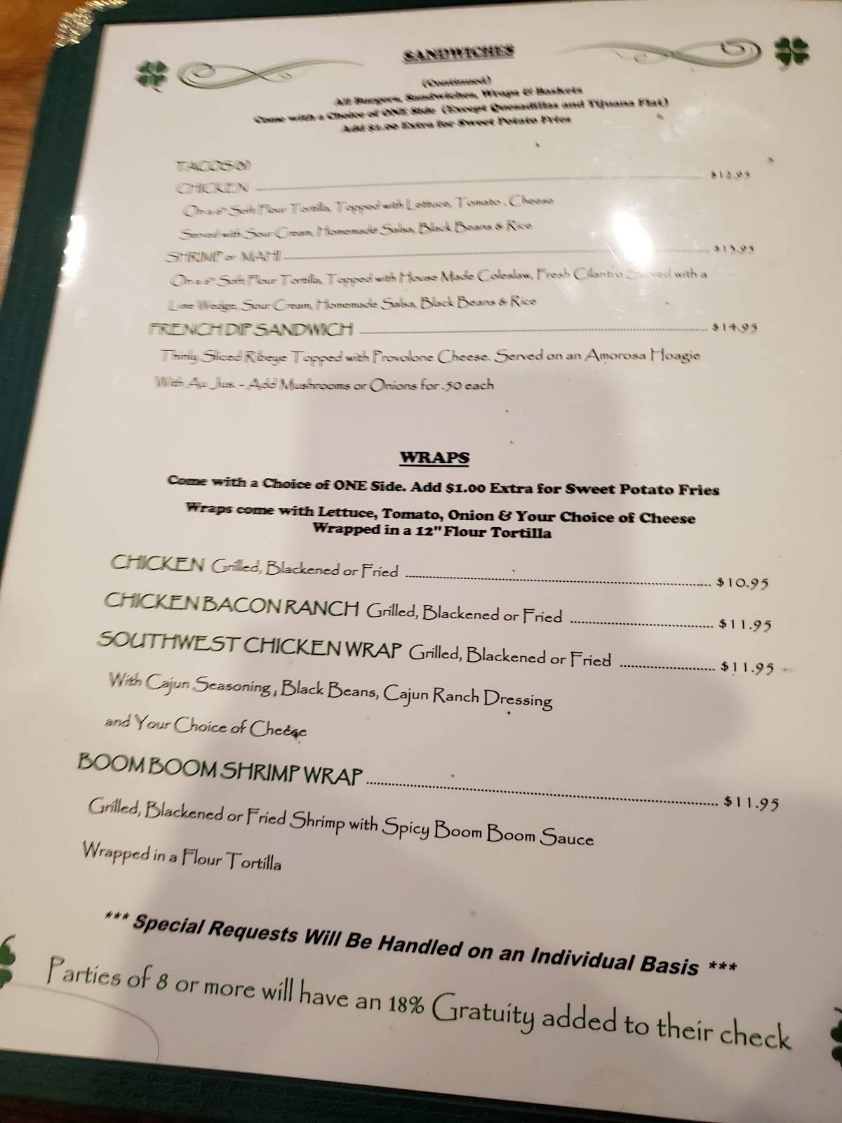 Menu at Stone's Irish Pub, Keystone Heights