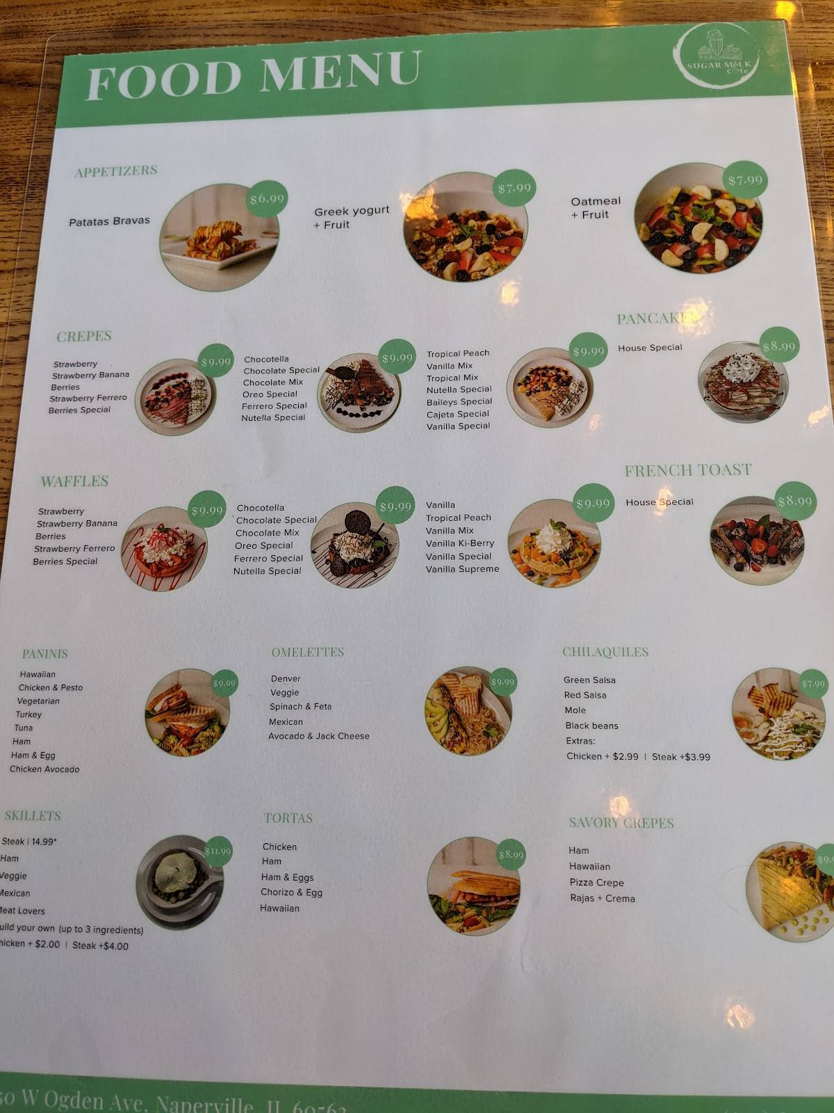 Menu at Sugar Milk Cafe, Naperville