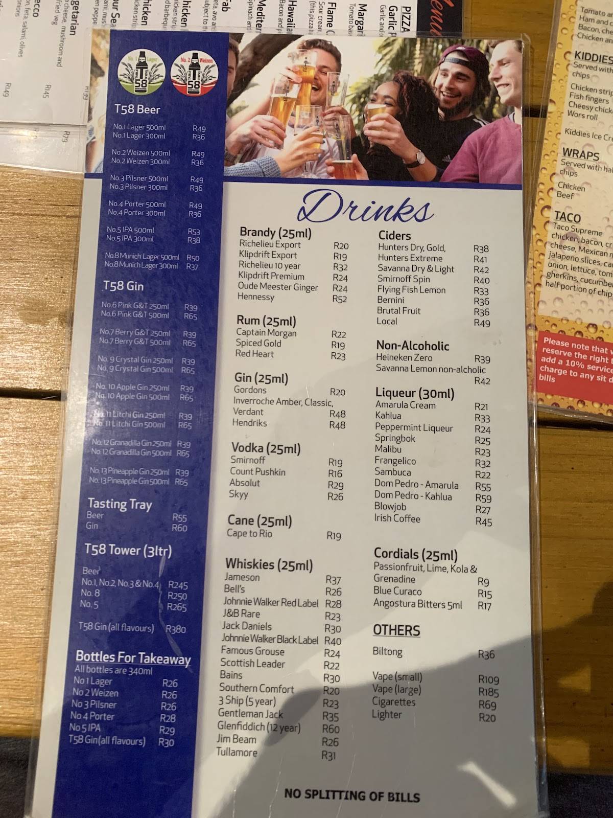 Menu at Table 58 Brewing pub & bar, East London