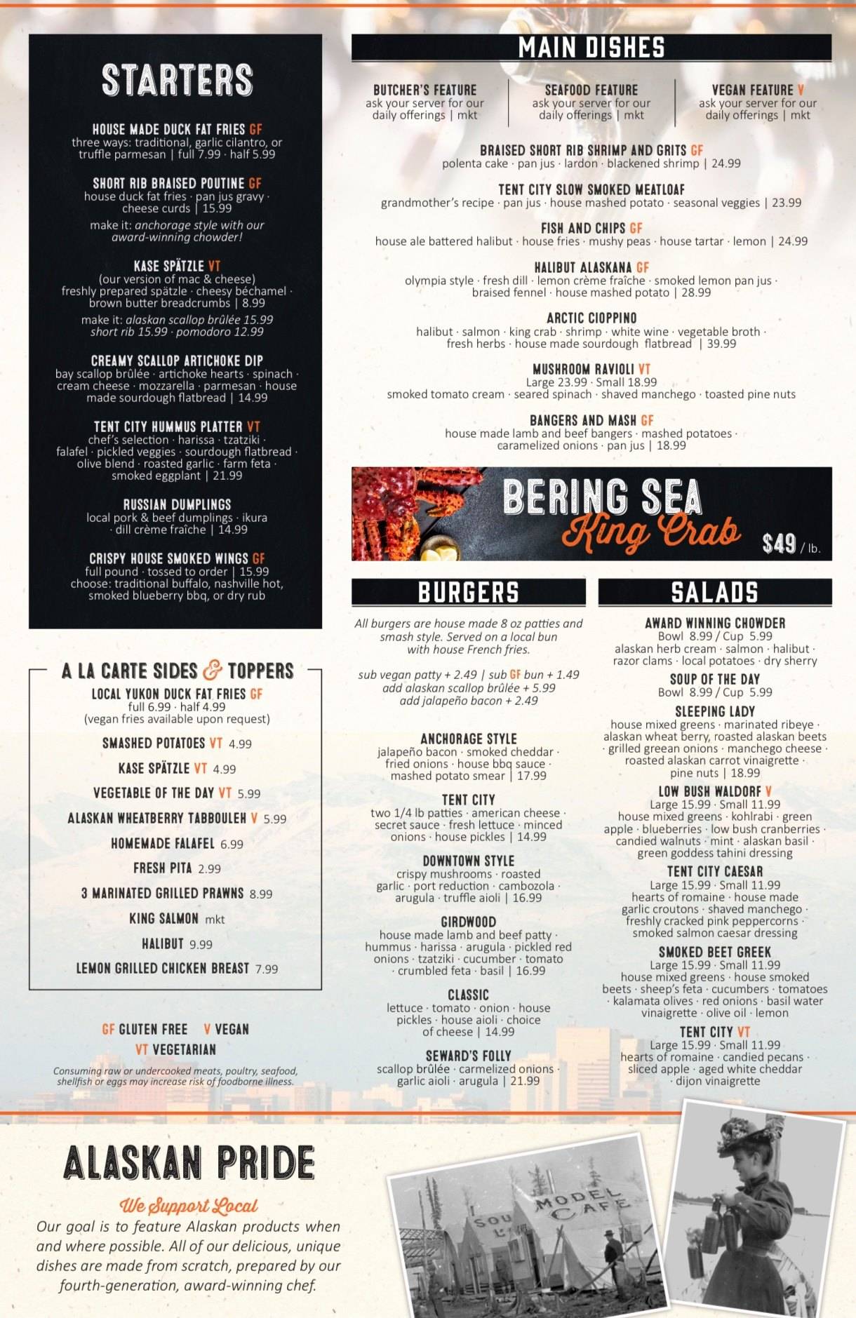 Menu at Tent City Taphouse pub & bar, Anchorage