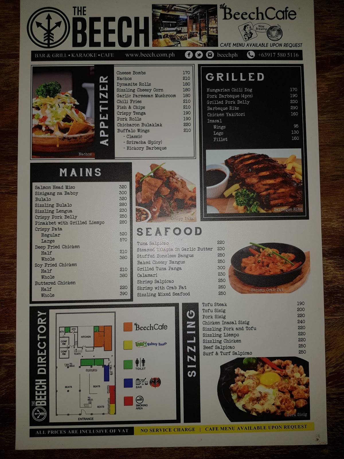 Menu at The Beech pub & bar, Quezon City
