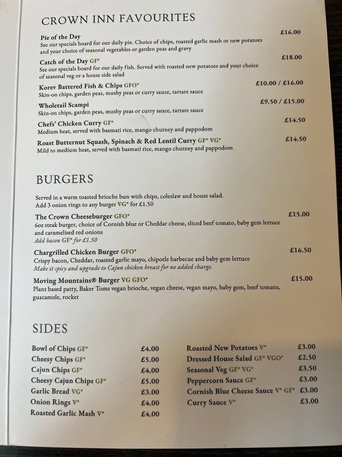 Menu at The Crown Inn pub & bar, Saint Ewe, Churchtown Cottage