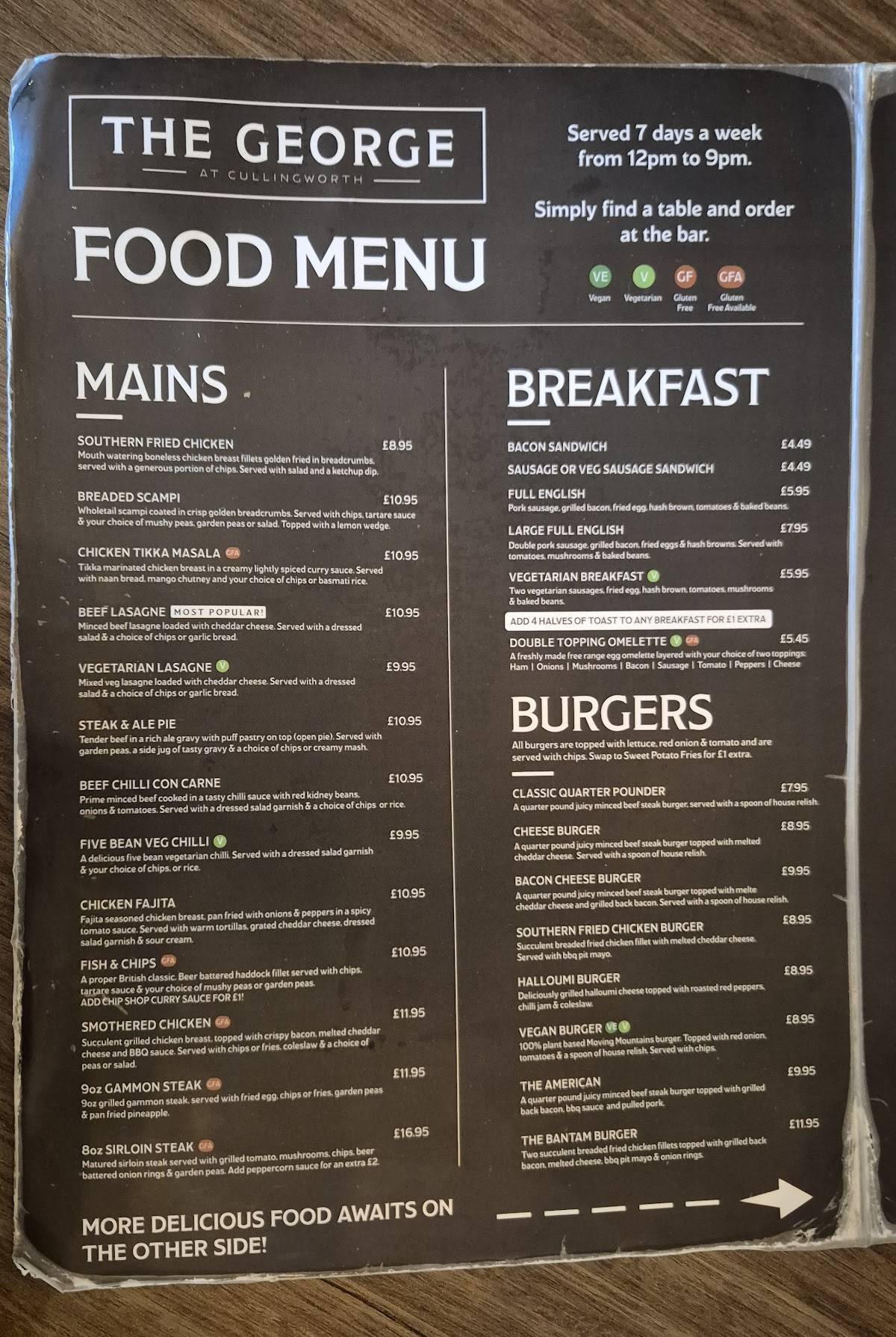 Menu at The George Pub, Cullingworth