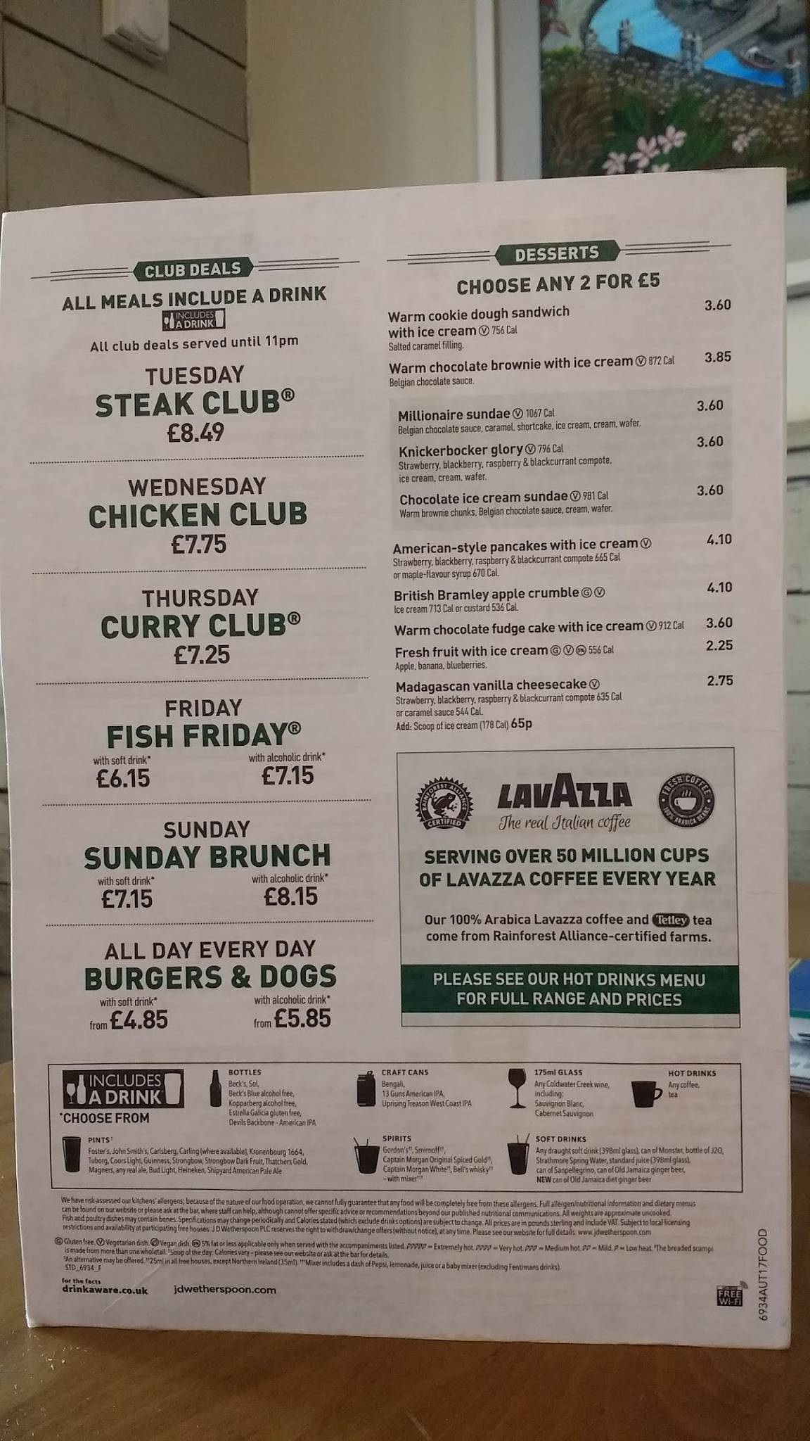 Menu at The Giant Bellflower - JD Wetherspoon pub & bar, Selby
