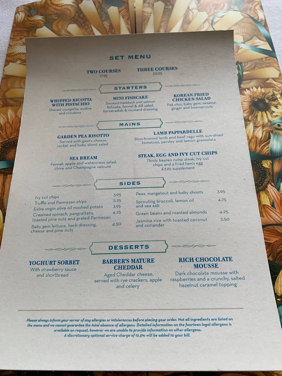 Menu at The Ivy On The Square Edinburgh pub & bar, Edinburgh
