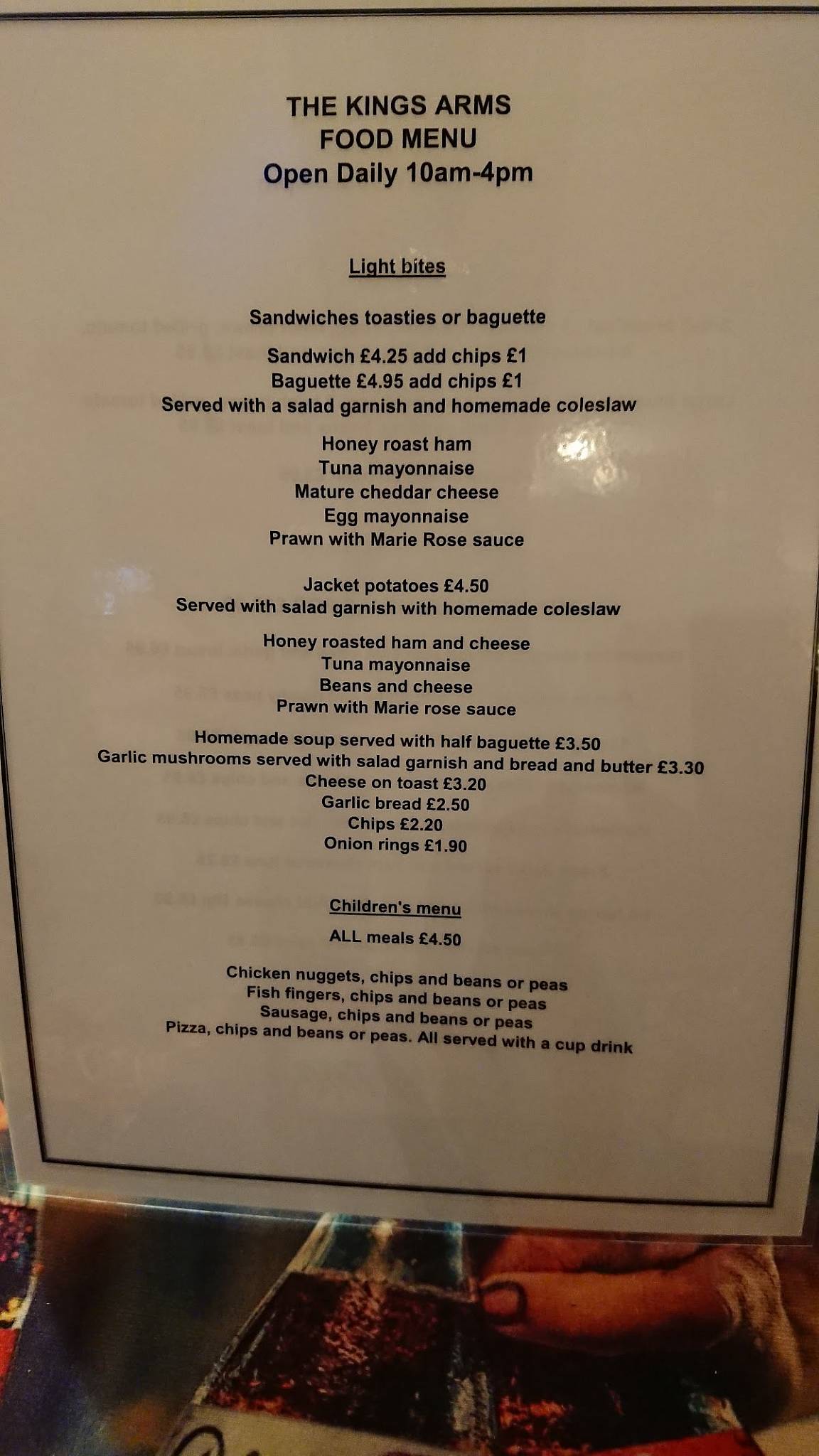 Menu at The King's Arms pub & bar, Llandudno
