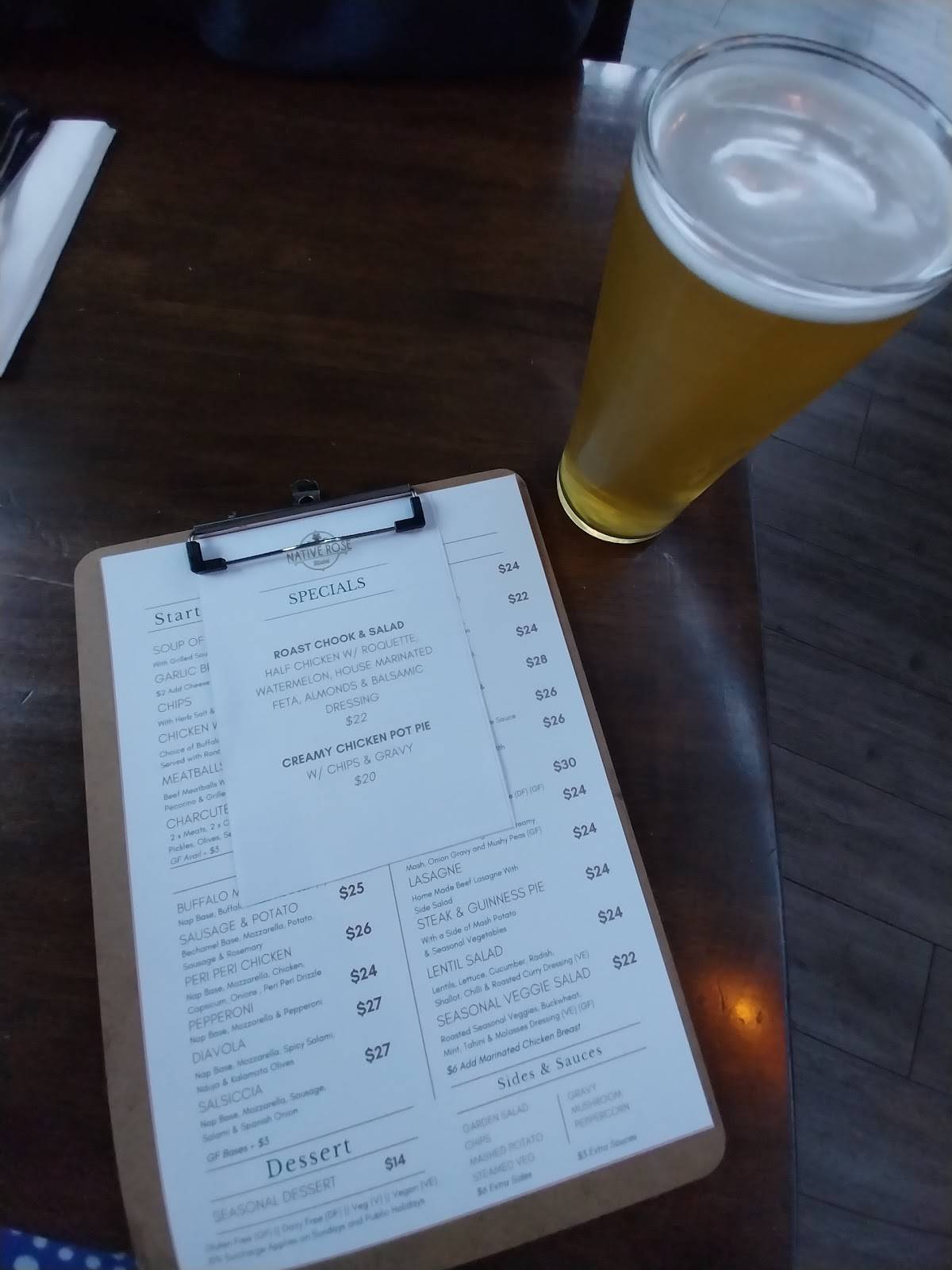 Menu at The Native Rose Hotel pub & bar, Rozelle