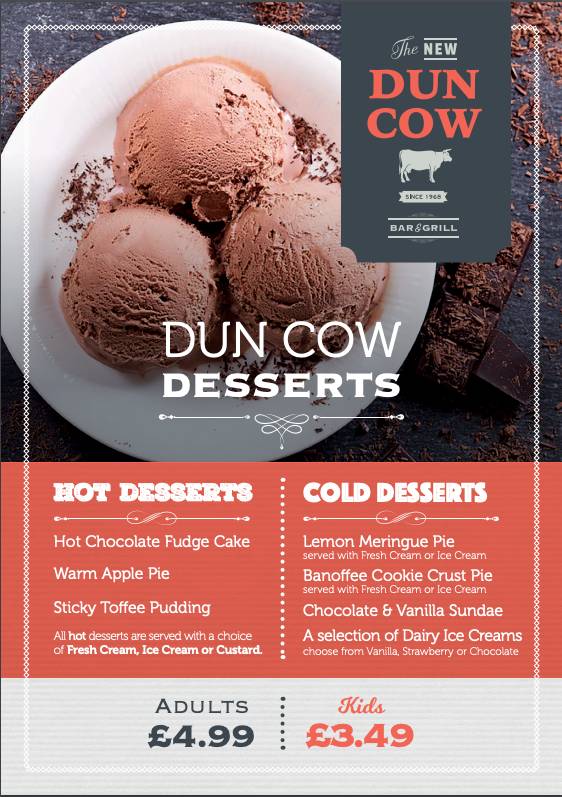 Menu at The New Dun Cow Bar & Grill, Telford