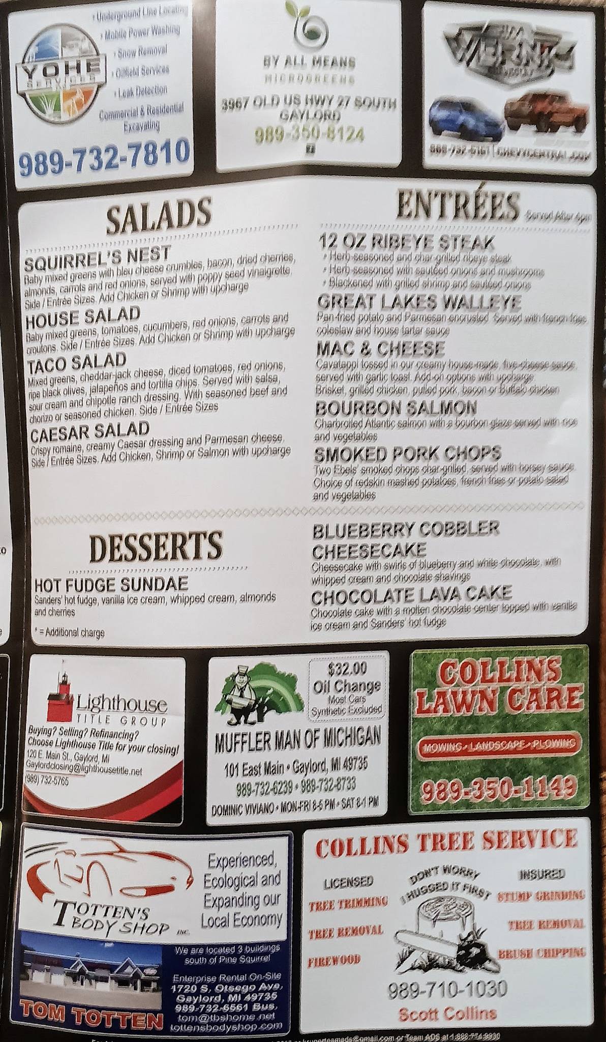 Menu at The Pine Squirrel Bar & Grill, Gaylord, S Otsego Ave