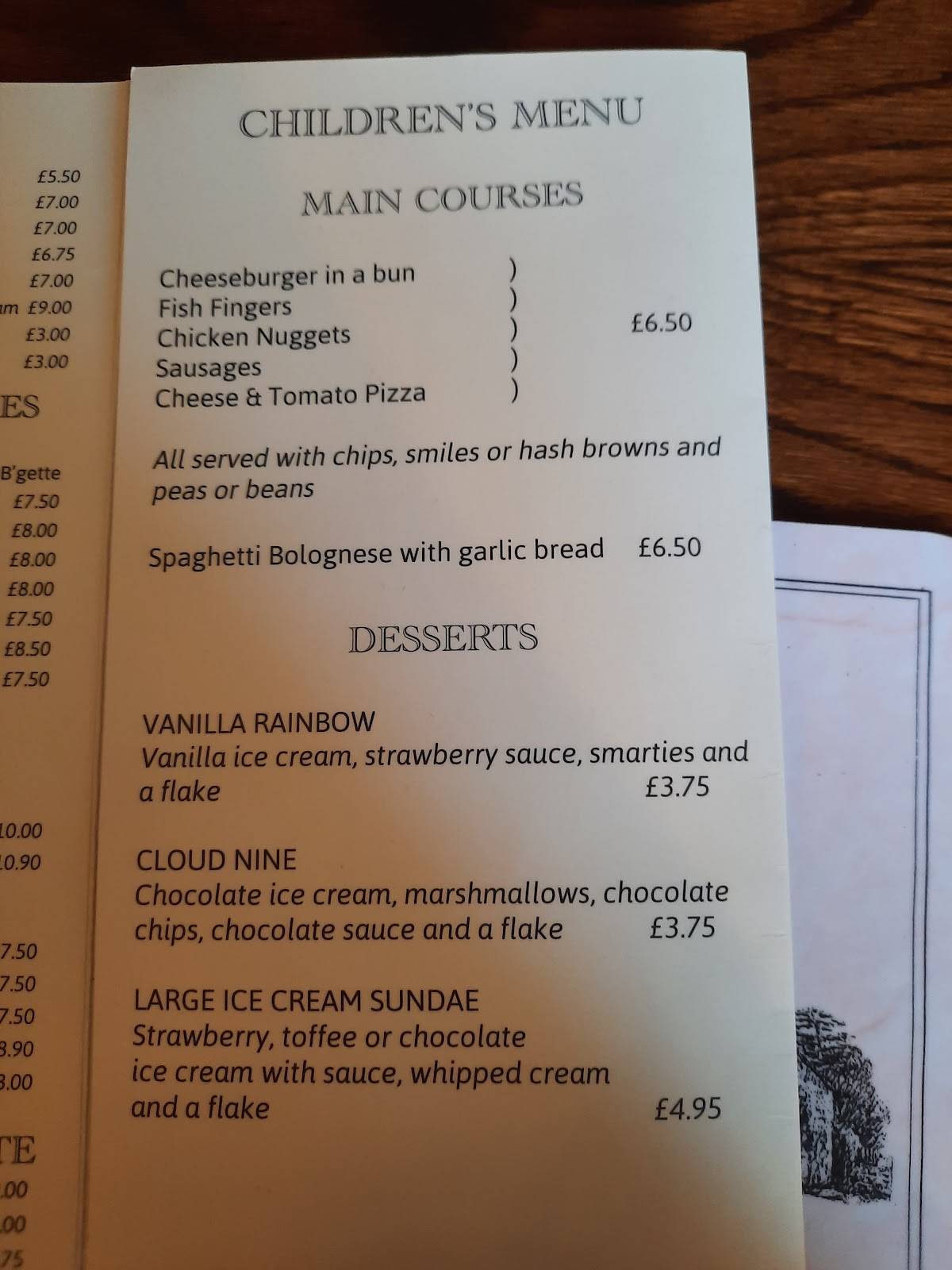 Menu at The Quarry Inn pub & bar, England